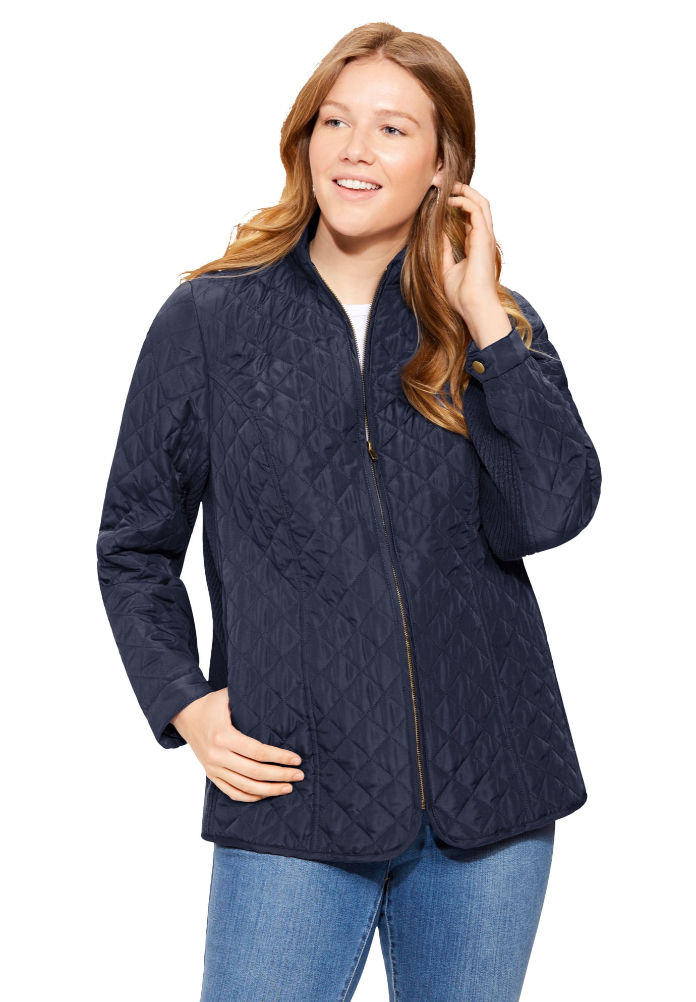 Woman Within Plus Size Zip-Front Quilted Jacket Quilted Lightweight ...