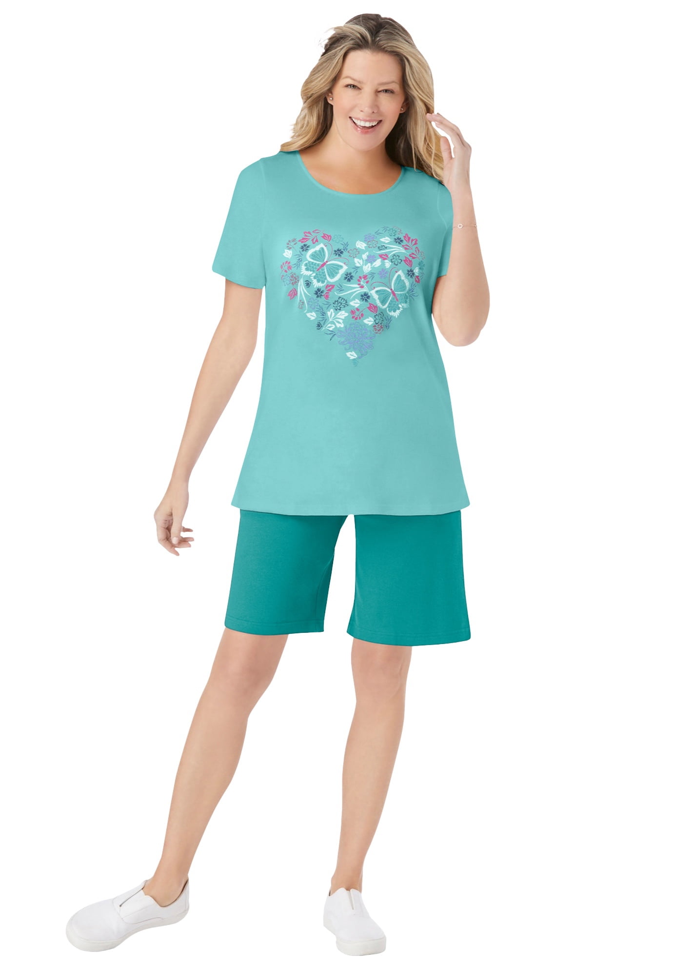 Woman Within Women's Plus Size 2-Piece Knit Tee And Short Set - 38/40 ...