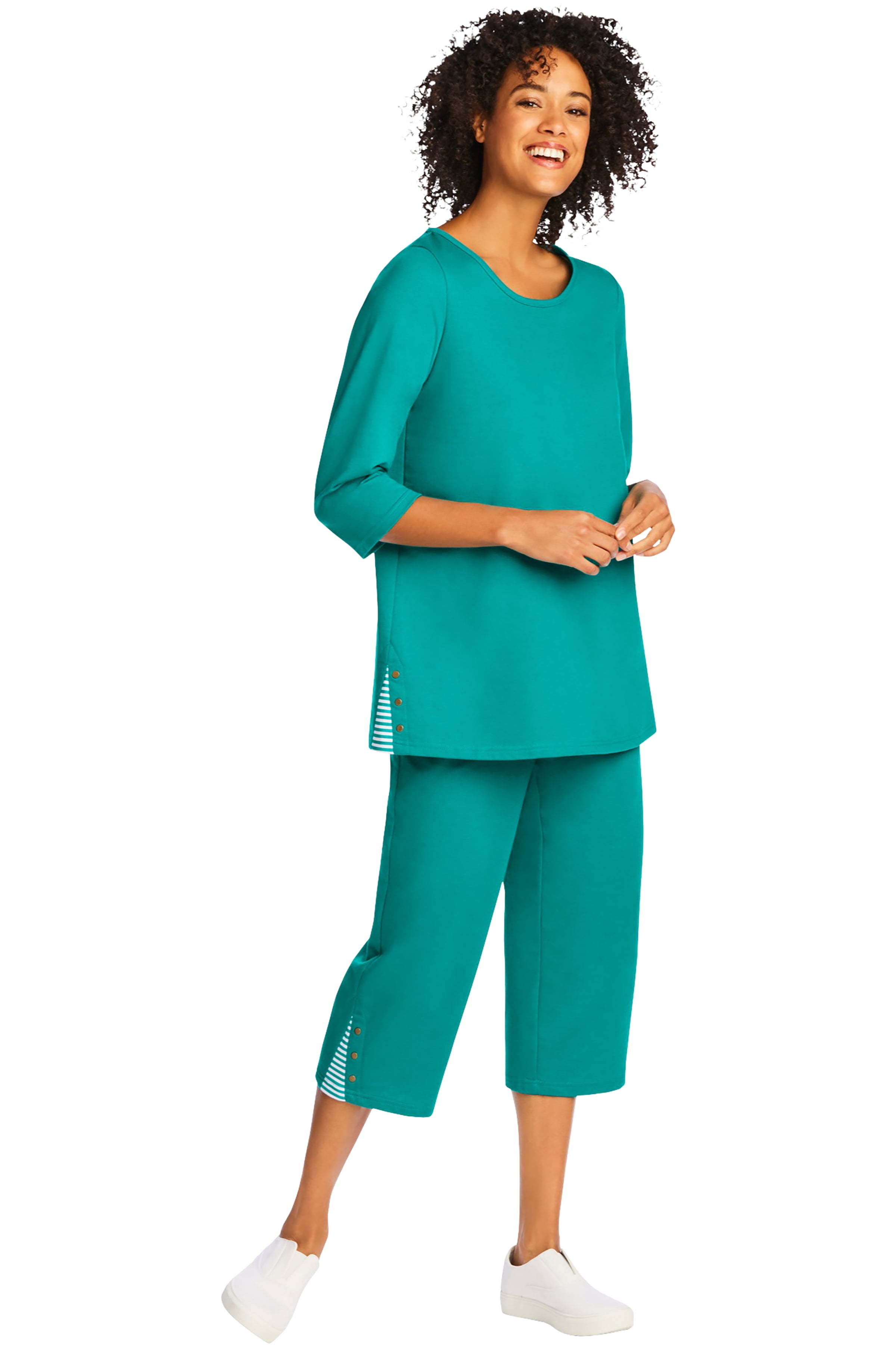Woman Within Plus Size 2-Piece Striped French Terry Set - Walmart.com
