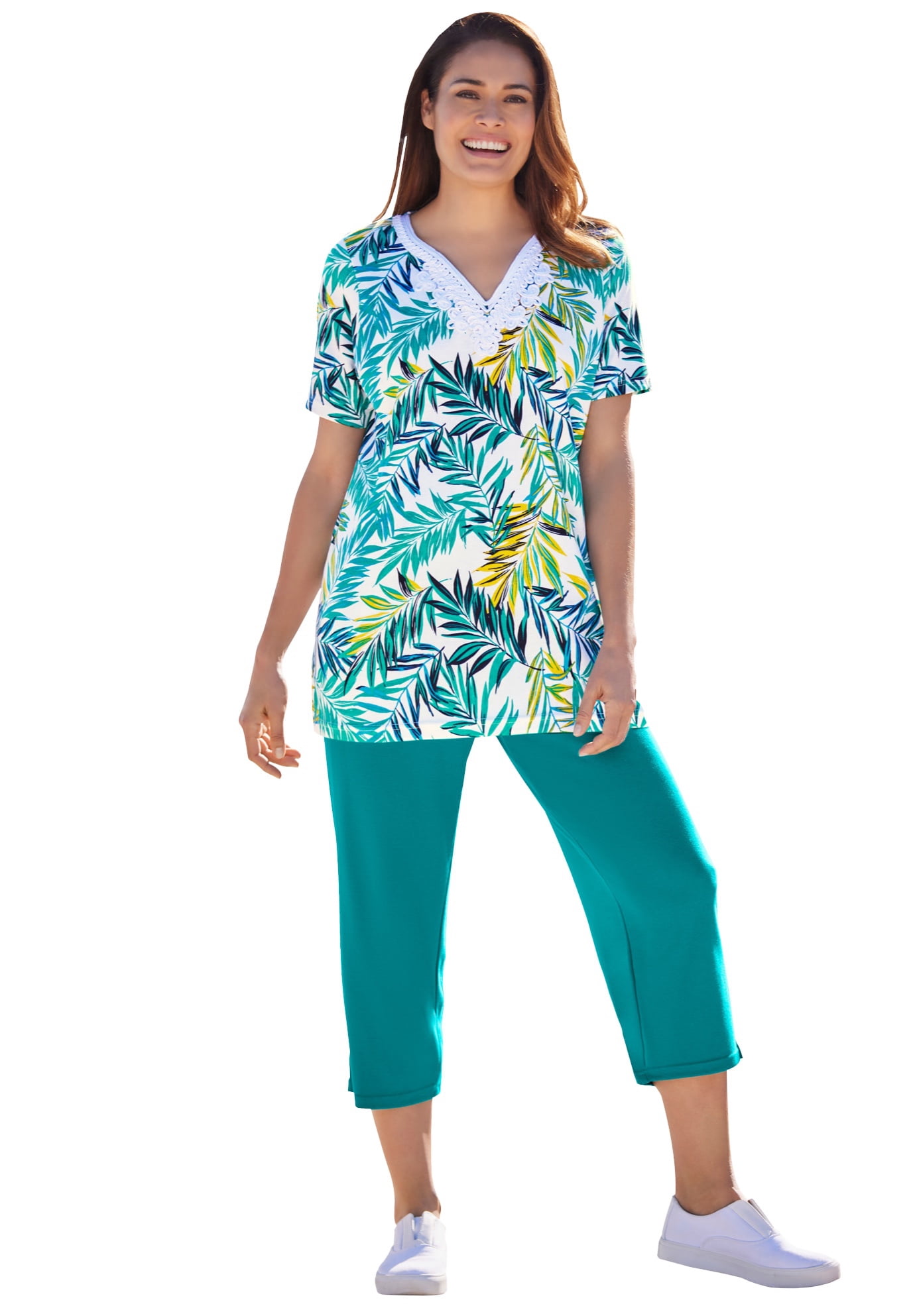 Woman Within Women's Plus Size 2-Piece Tunic And Capri Set - Walmart.com