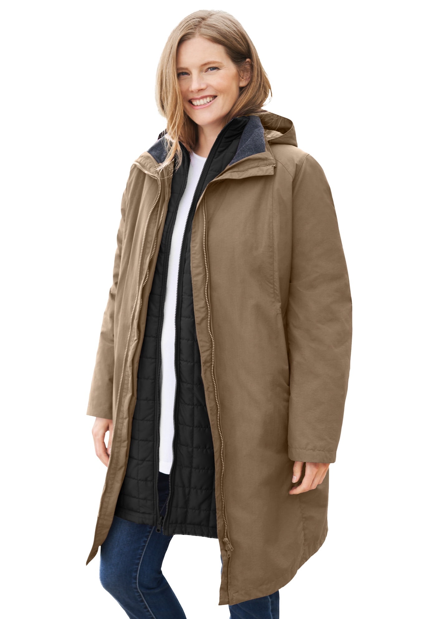 Woman Within Plus Size 3-In-1 Hooded Taslon Jacket - Walmart.com