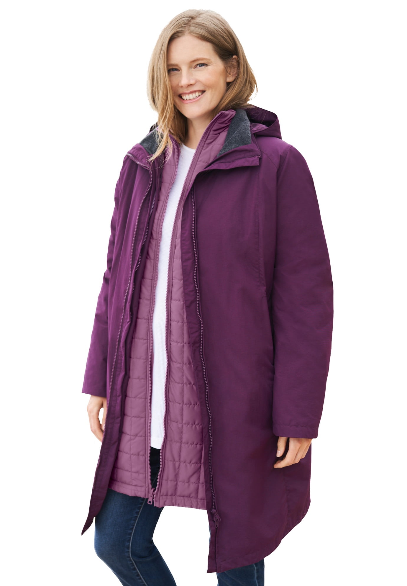 Woman Within Plus Size 3-In-1 Hooded Taslon Jacket - Walmart.com