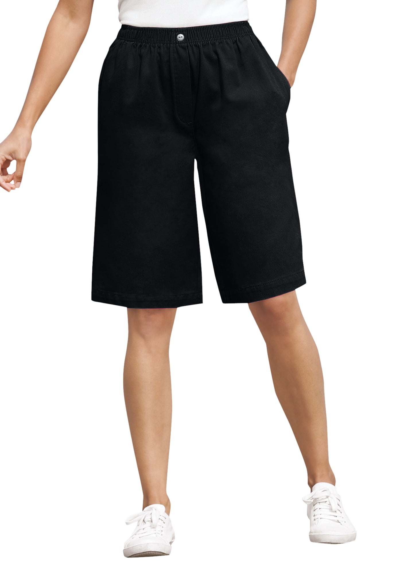 Woman Within Plus Size 7-Day Elastic-Waist Pull-On Cotton Denim Shorts ...