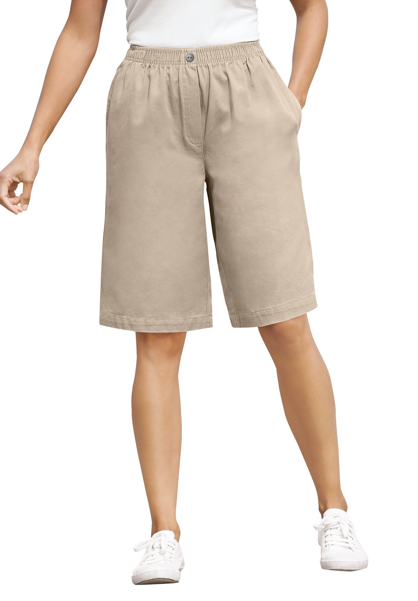 Woman Within Plus Size 7-Day Elastic-Waist Pull-On Cotton Denim Shorts ...