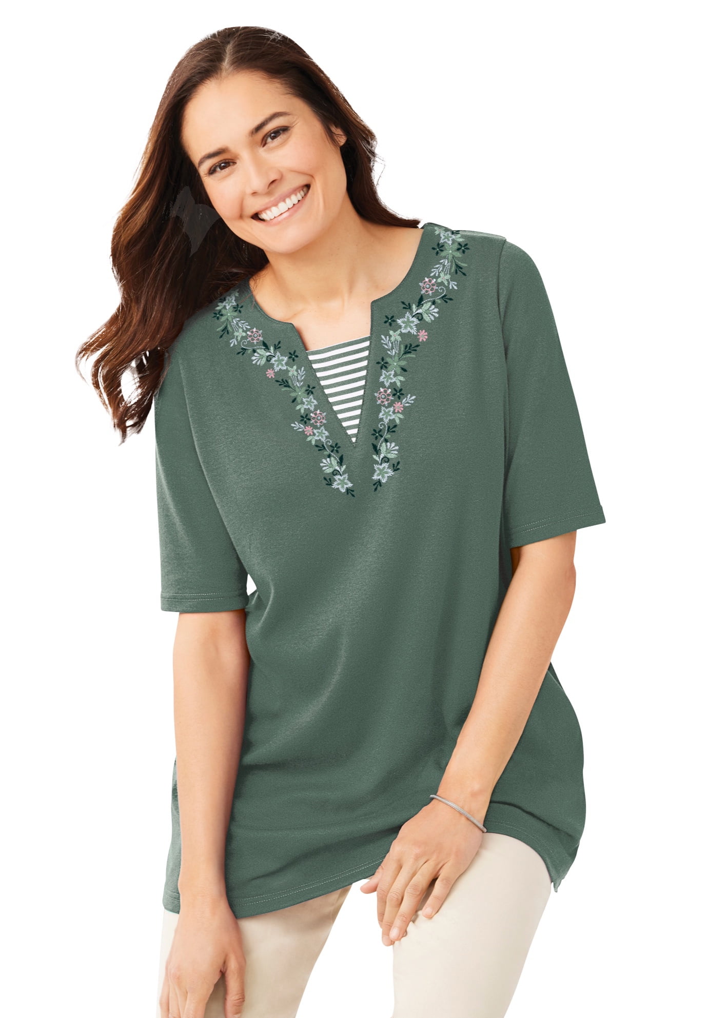 Woman Within Women's Plus Size 7-Day Embroidered Layered-Look Tunic ...