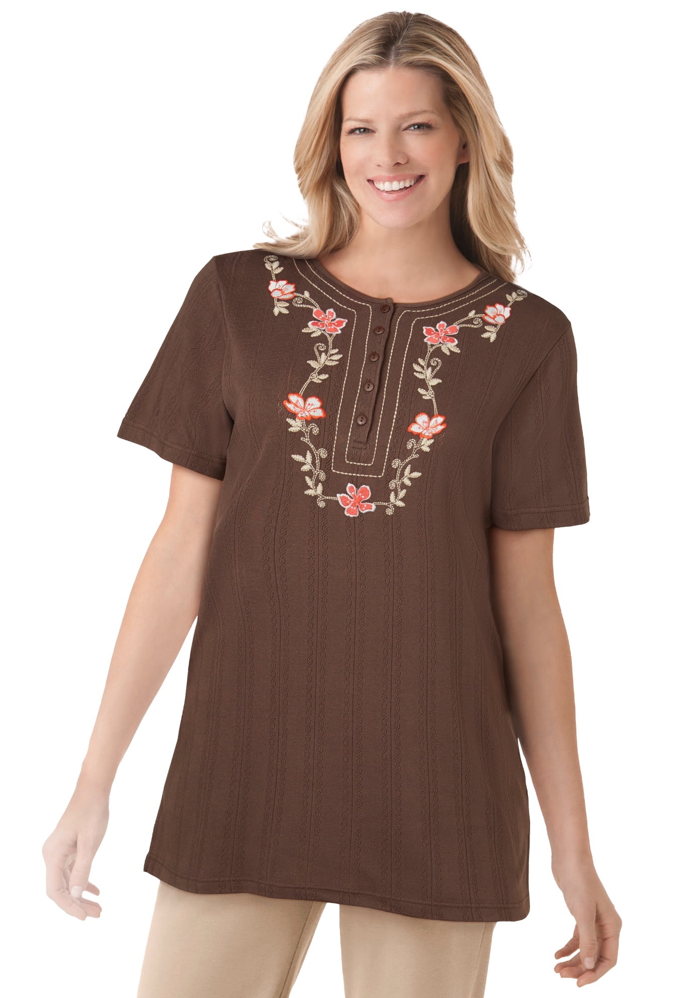Woman Within Women's Plus Size 7-Day Embroidered Pointelle Tunic ...