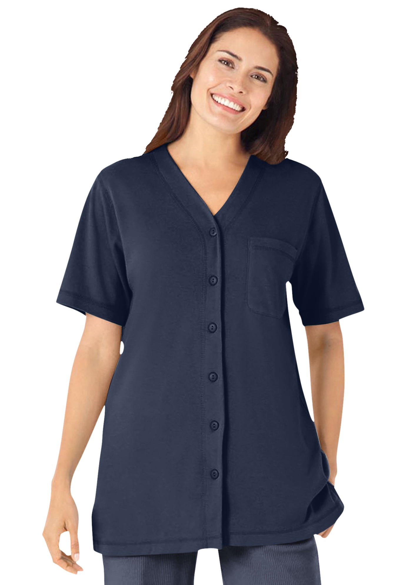Woman Within Plus Size 7-Day Short-Sleeve Baseball Tunic - Walmart.com