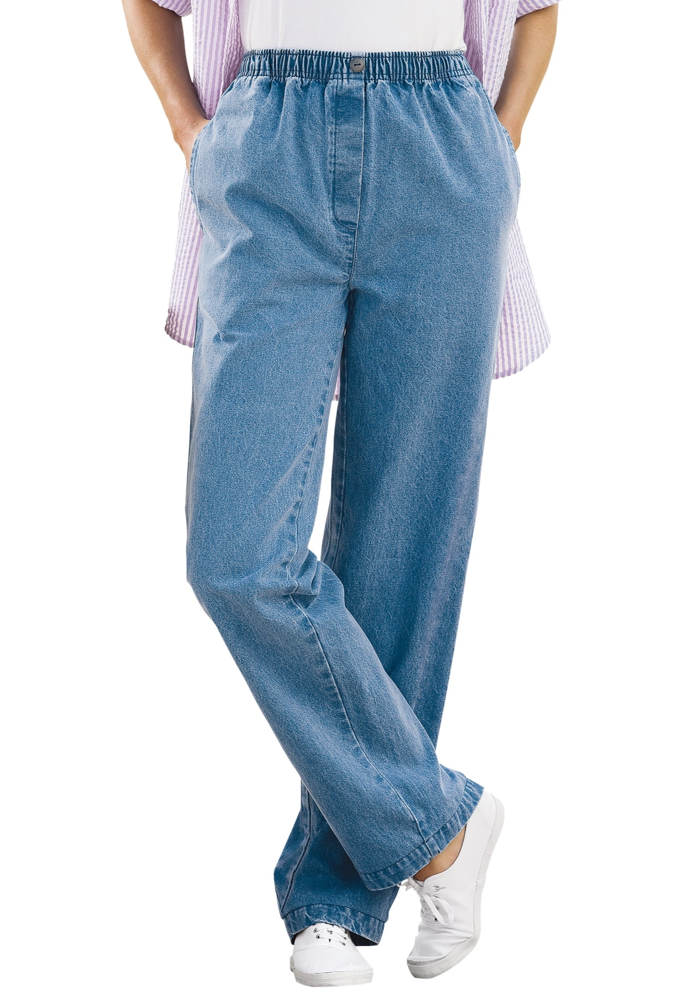 Woman Within Plus Size 7 Day Straight Leg Elastic Waist Denim Jean