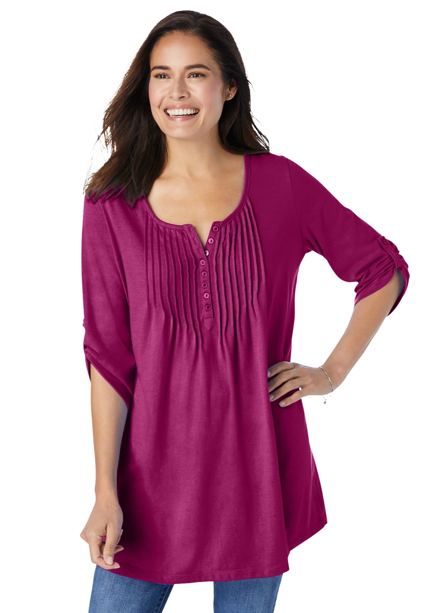 Woman Within Women's Plus Size 7-Day Three-Quarter Sleeve Pintucked ...
