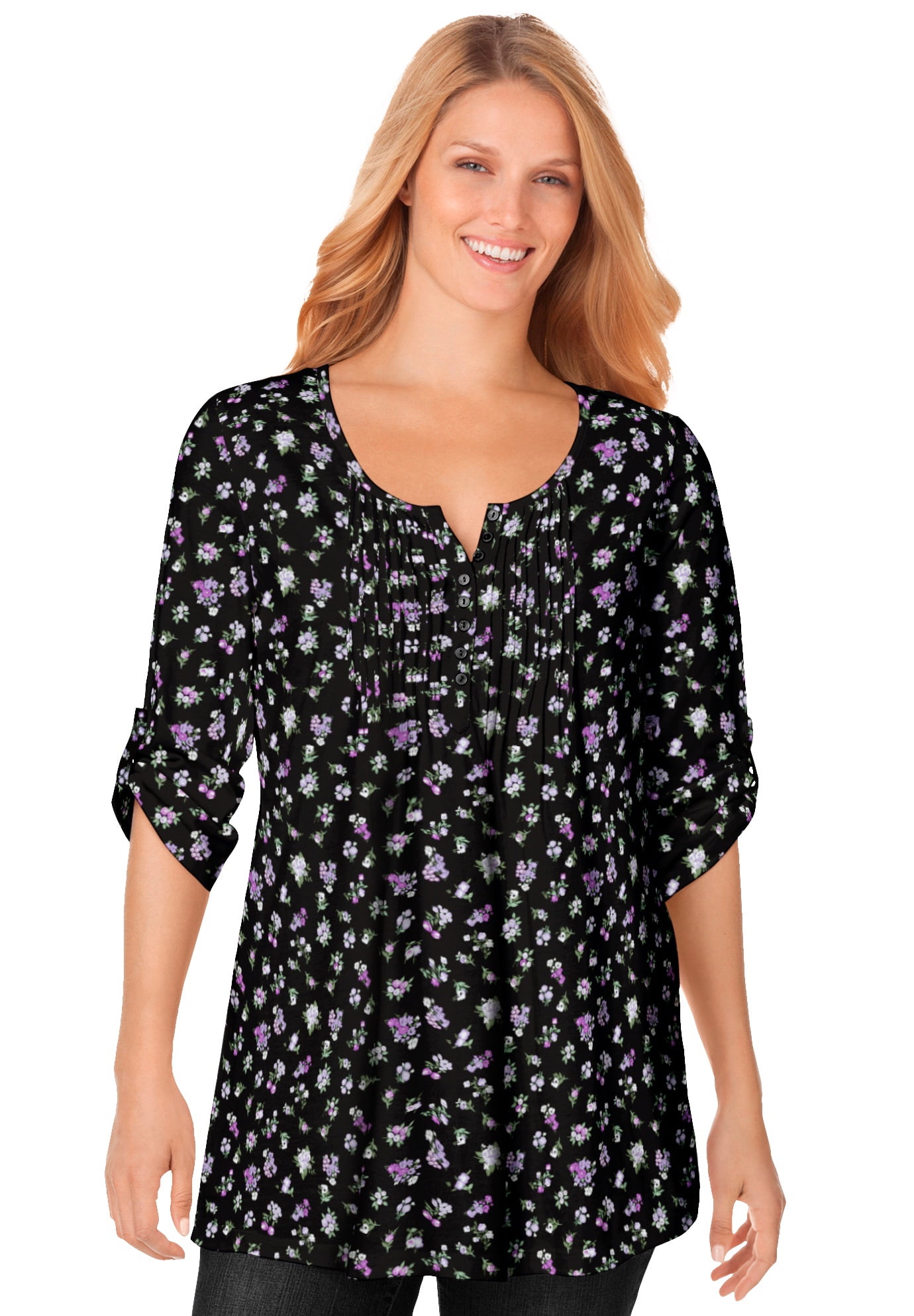 Woman Within Women's Plus Size 7-Day Three-Quarter Sleeve Pintucked ...