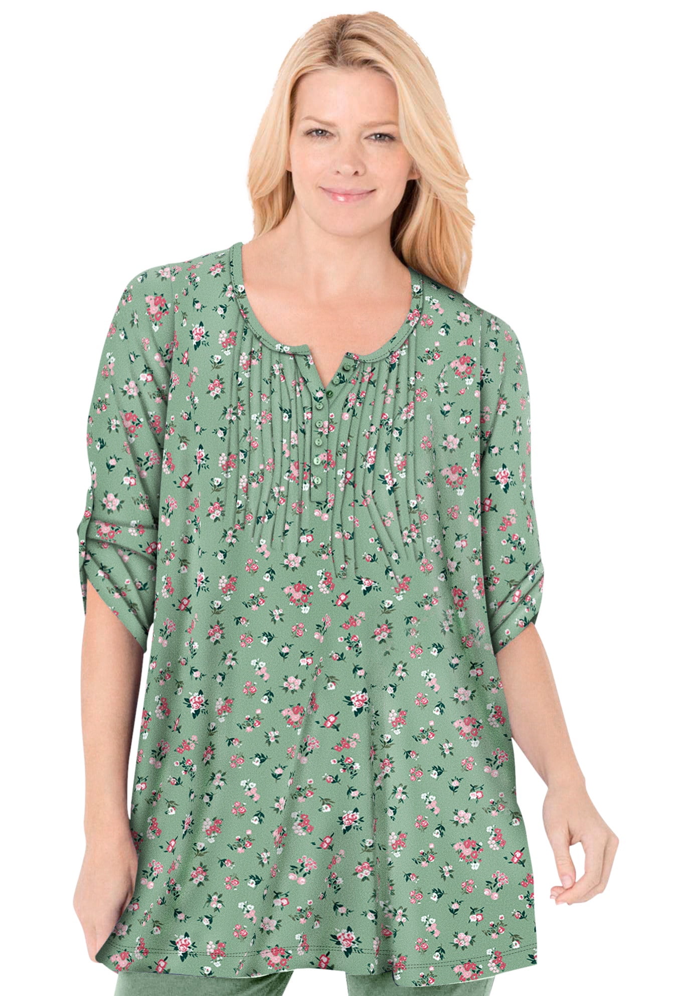 Woman Within Women's Plus Size 7-Day Three-Quarter Sleeve Pintucked ...