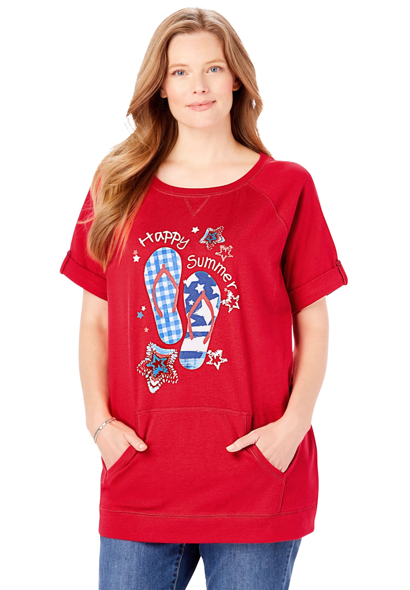 Woman Within Plus Size Americana Kangaroo Pocket Tee - Walmart.com