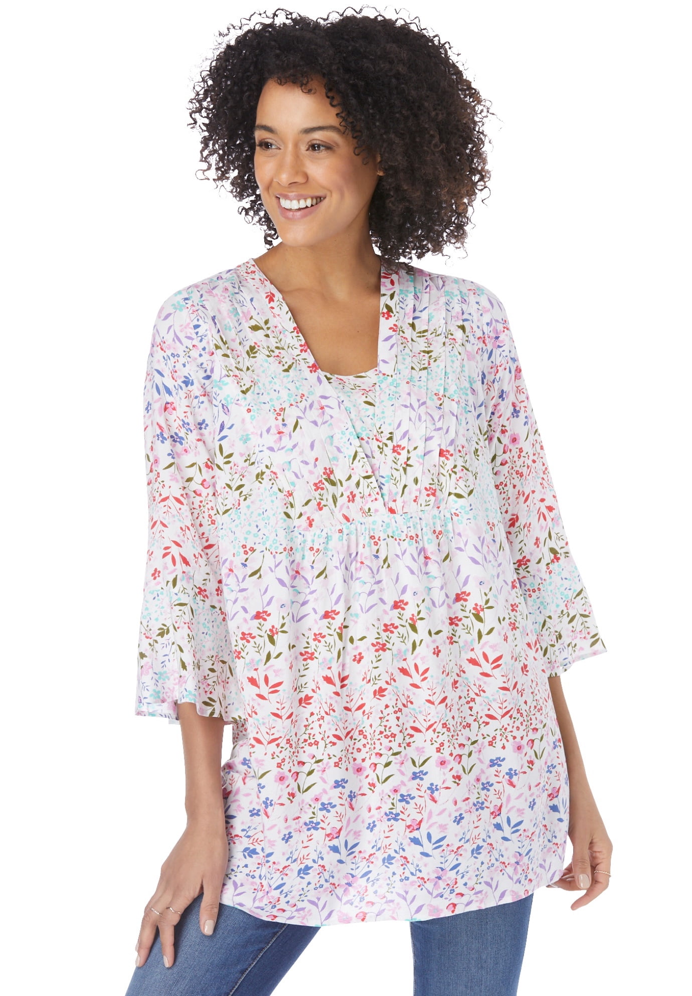 Woman Within Women's Plus Size Bell-Sleeve V-Neck Tunic - Walmart.com
