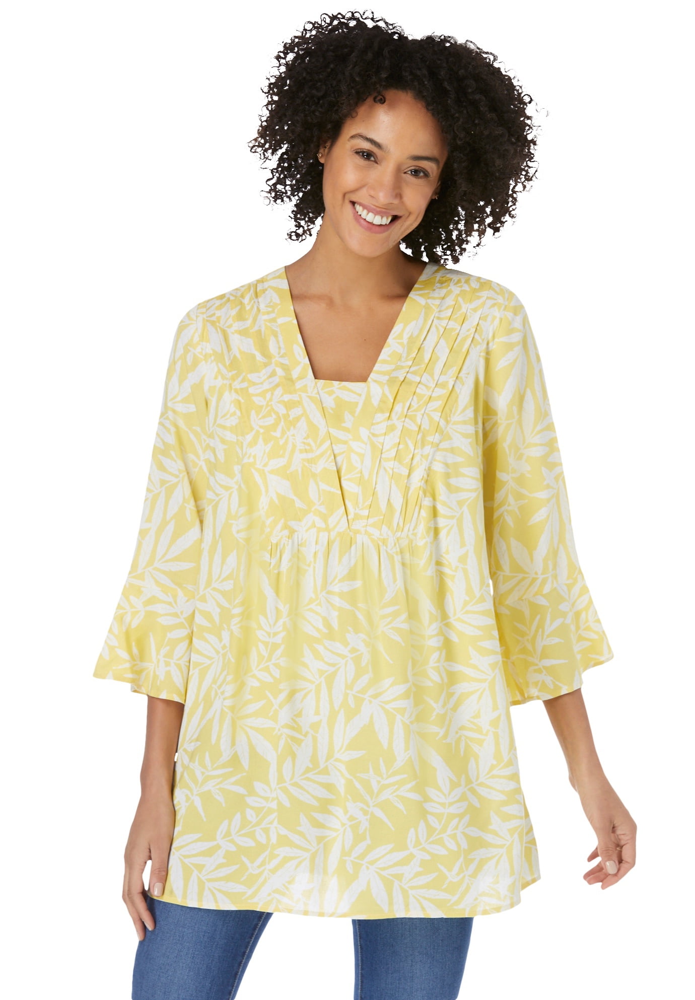 Woman Within Plus Size Bell-Sleeve V-Neck Tunic - Walmart.com