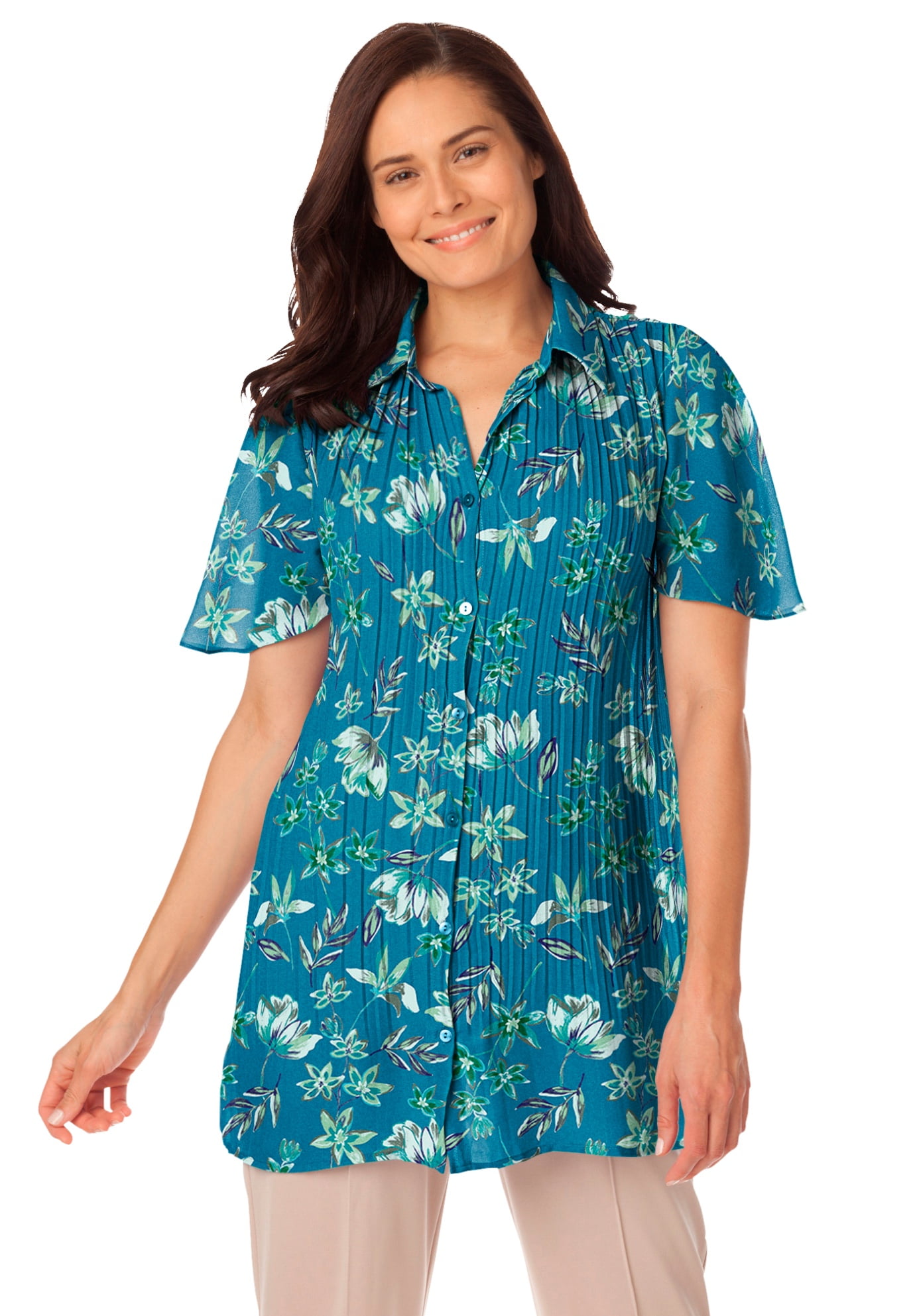 Woman Within Women's Plus Size Blouse In Crinkle Georgette - Walmart.com