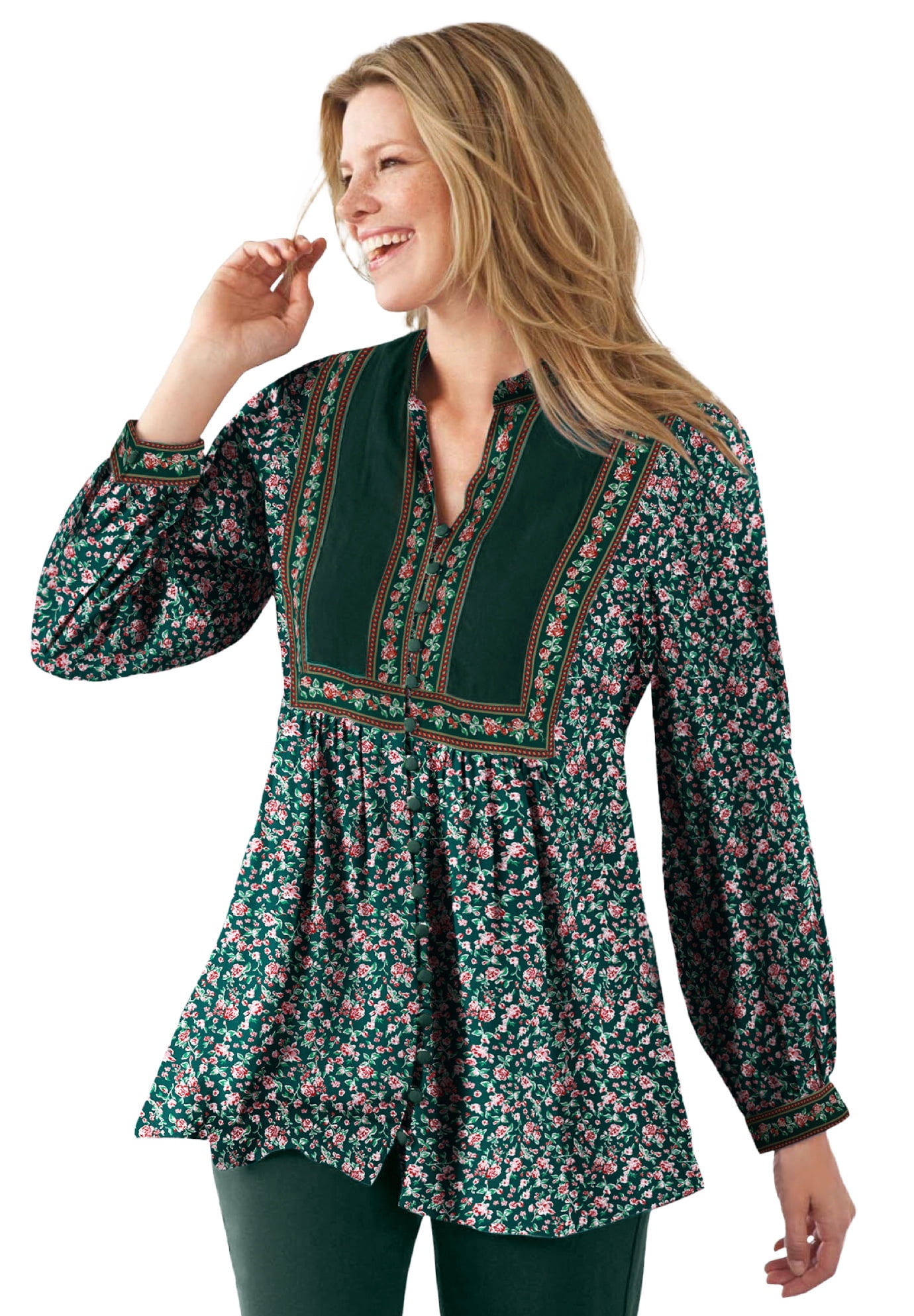 Woman Within Plus Size Button-Front Mixed Print Tunic - Walmart.com