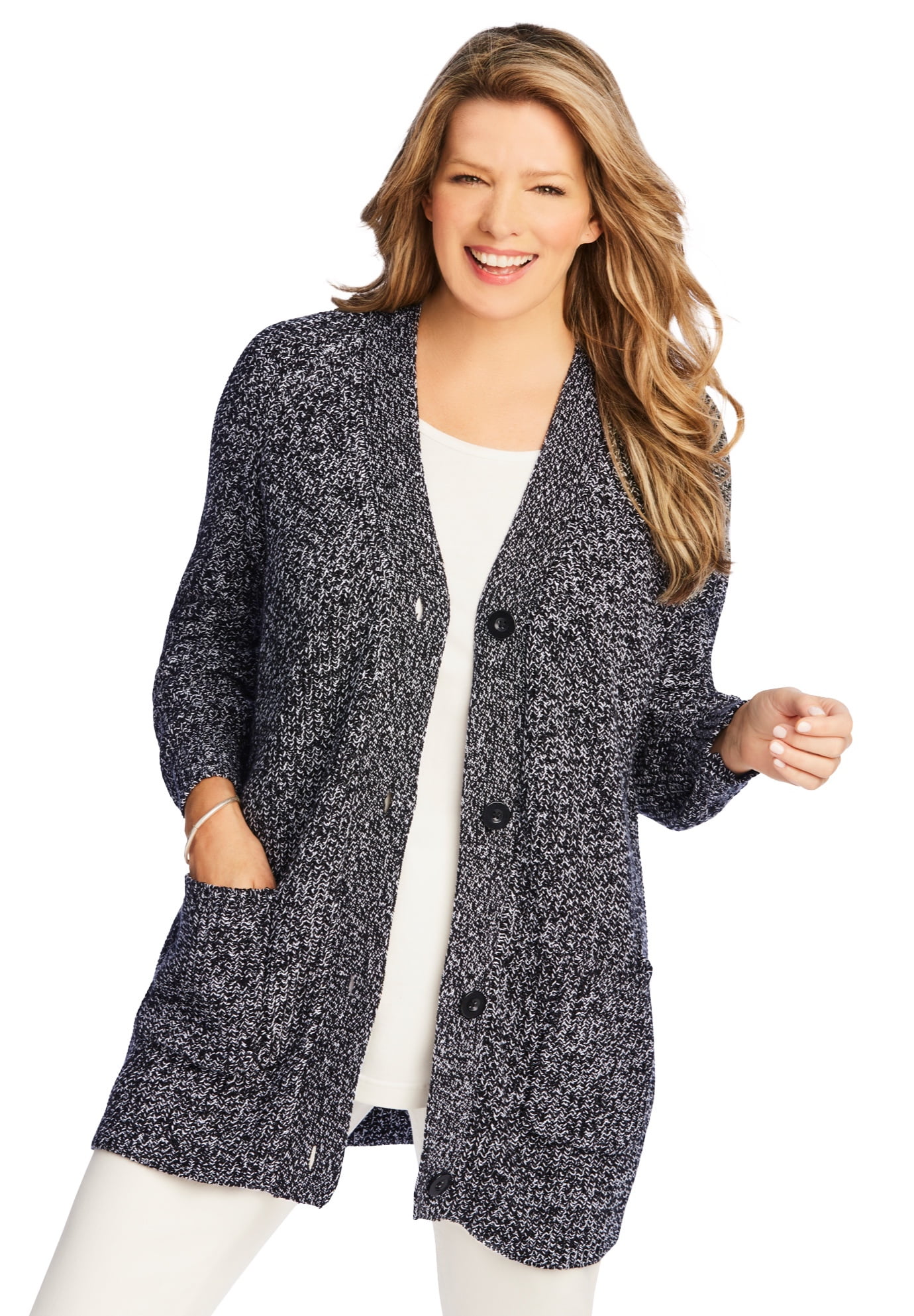 Woman Within Plus Size Button-Front Shaker Cardigan - Walmart.com