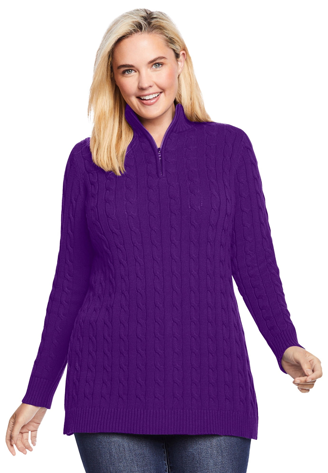 Woman Within Plus Size Cable Knit Half-Zip Pullover Sweater - Walmart.com
