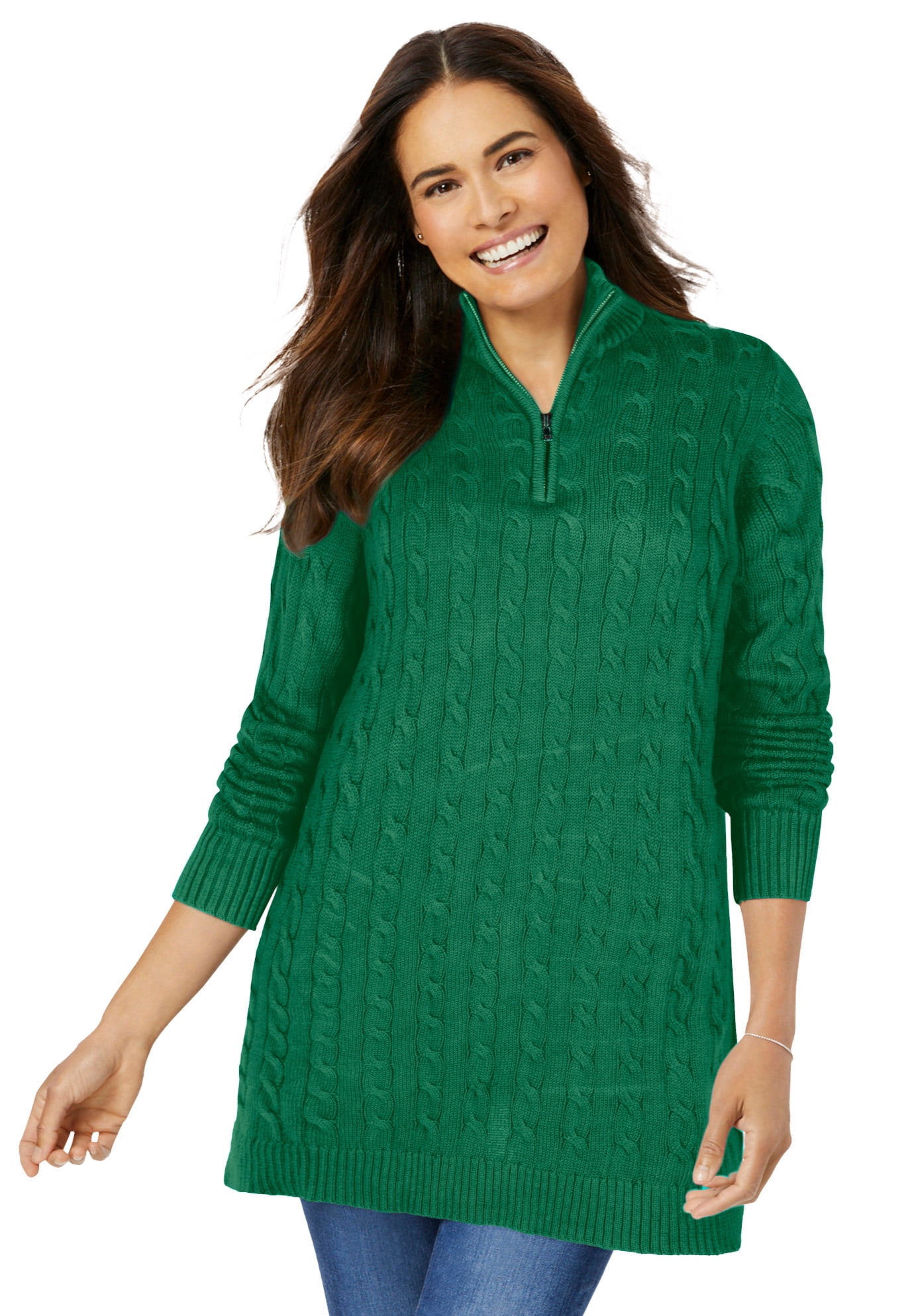 Woman Within Plus Size Cable Knit Half-Zip Pullover Sweater - Walmart.com