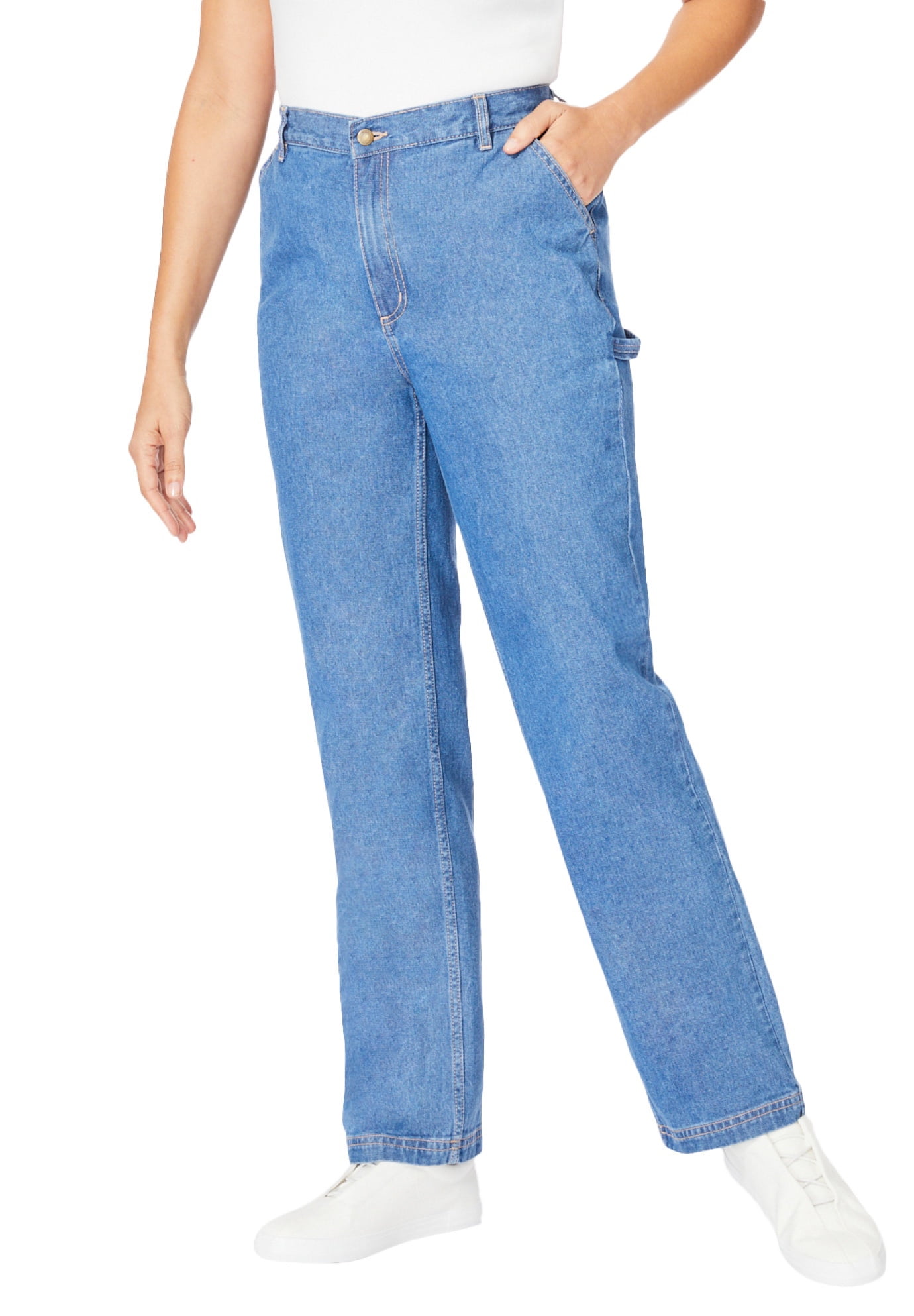 Woman Within Plus Size Back-Elastic All-Cotton Denim Carpenter Jeans ...
