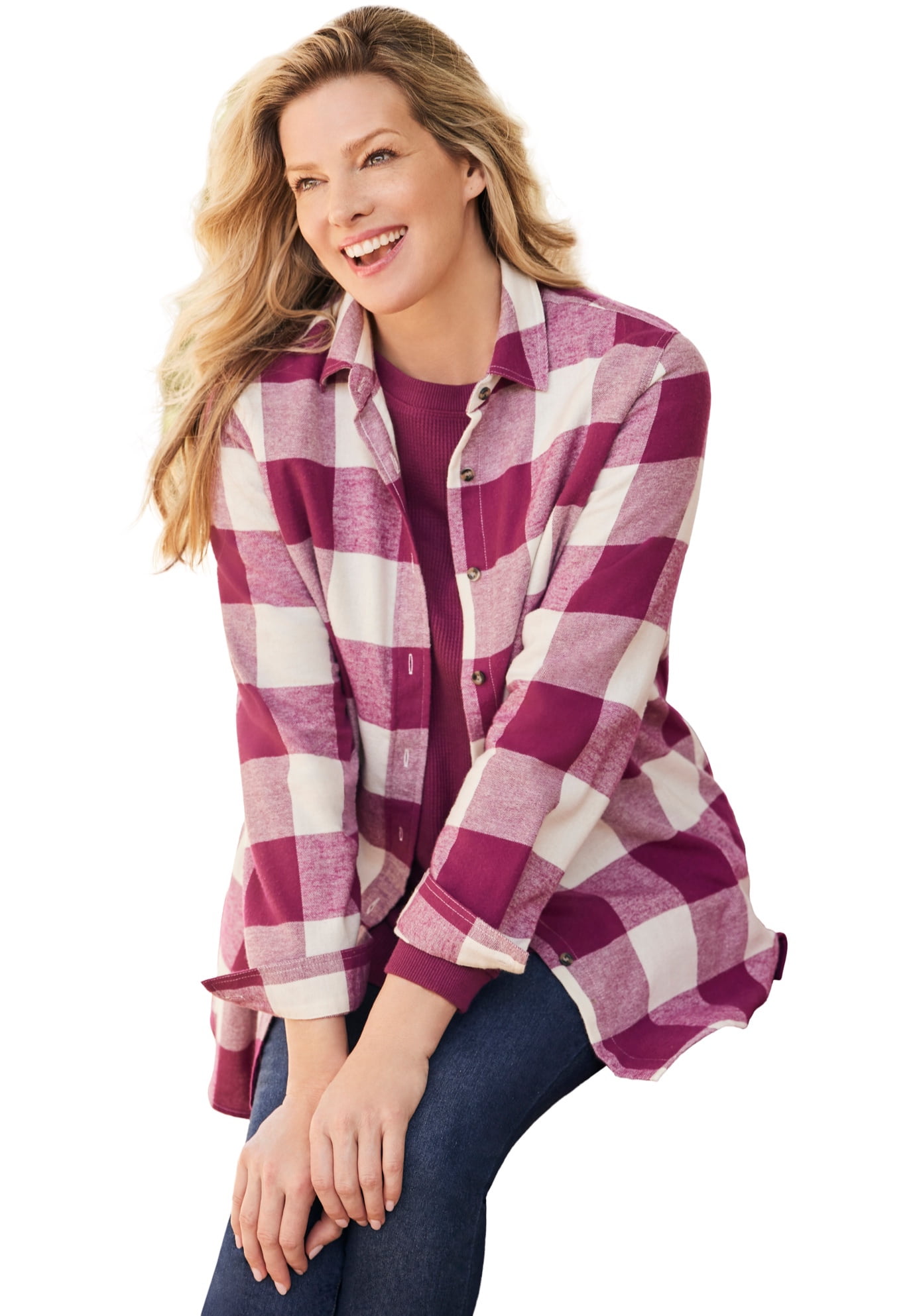 Woman Within Women's Plus Size Classic Flannel Shirt - 6X, Deep Claret ...