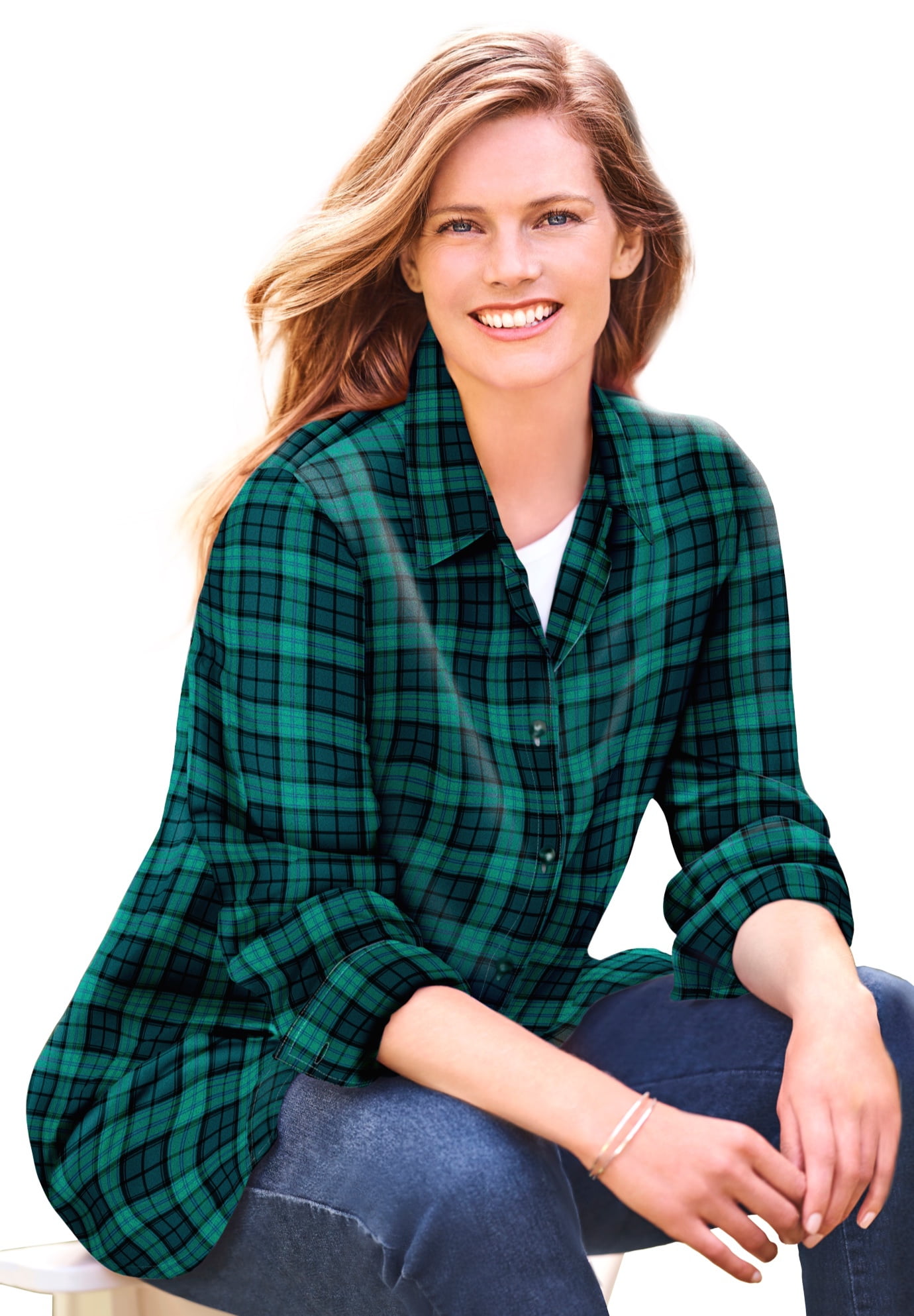Woman Within Plus Size Classic Flannel Shirt - Walmart.com