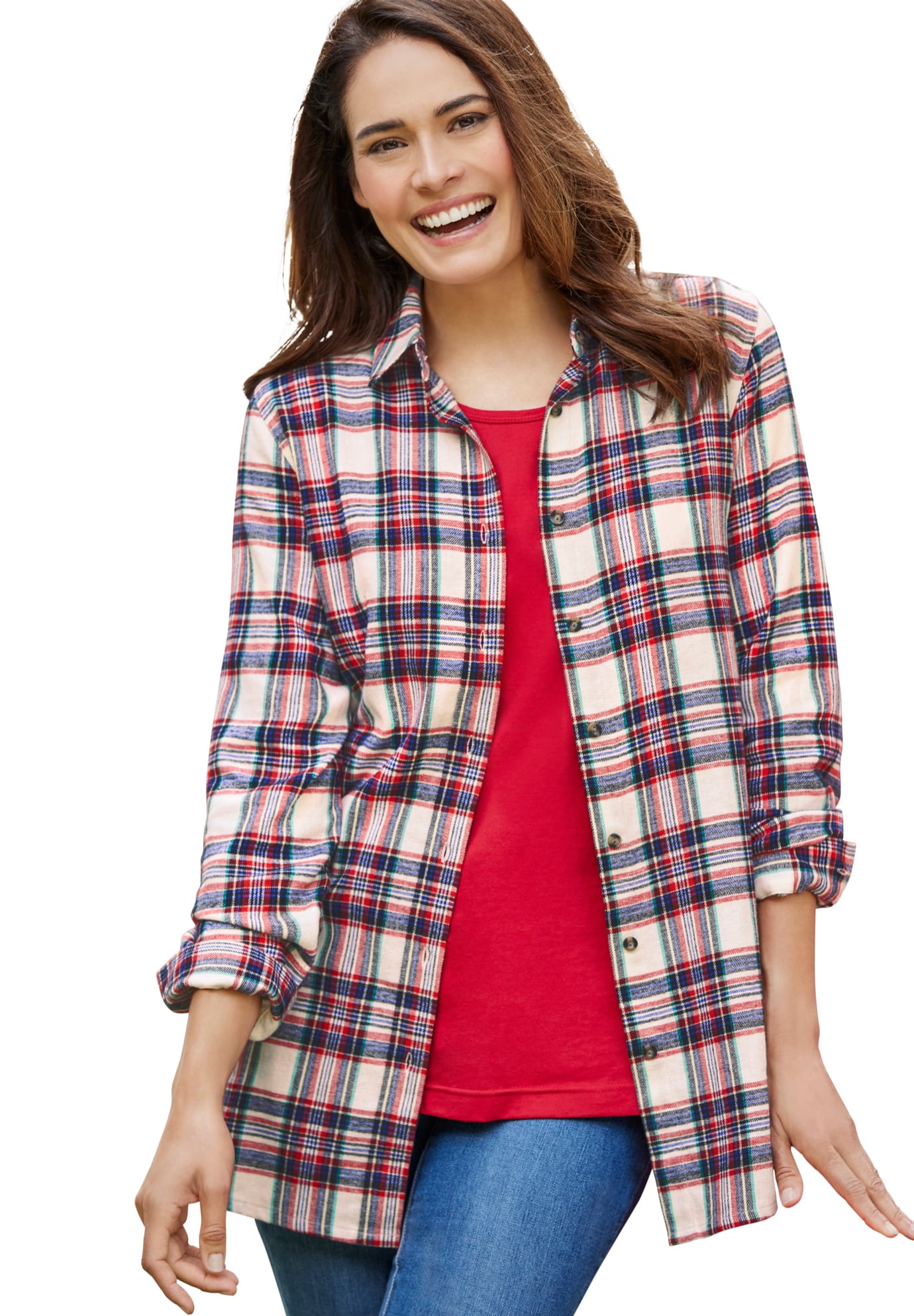 Woman Within Plus Size Classic Flannel Shirt - Walmart.com