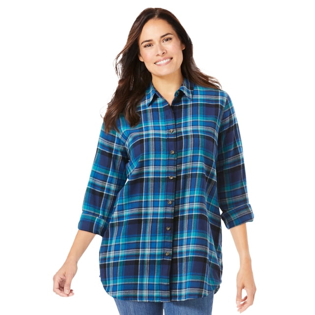 Woman Within Plus Size Classic Flannel Shirt - Walmart.com