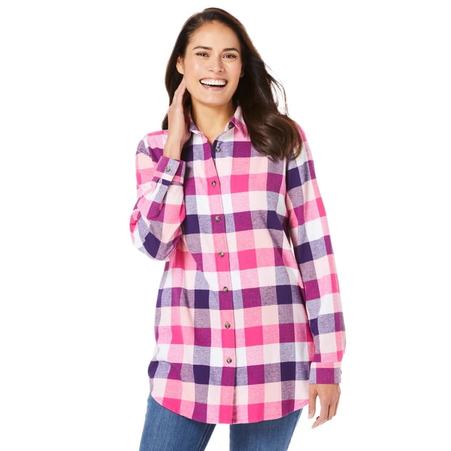 Woman Within Women's Plus Size Classic Flannel Shirt - Walmart.com