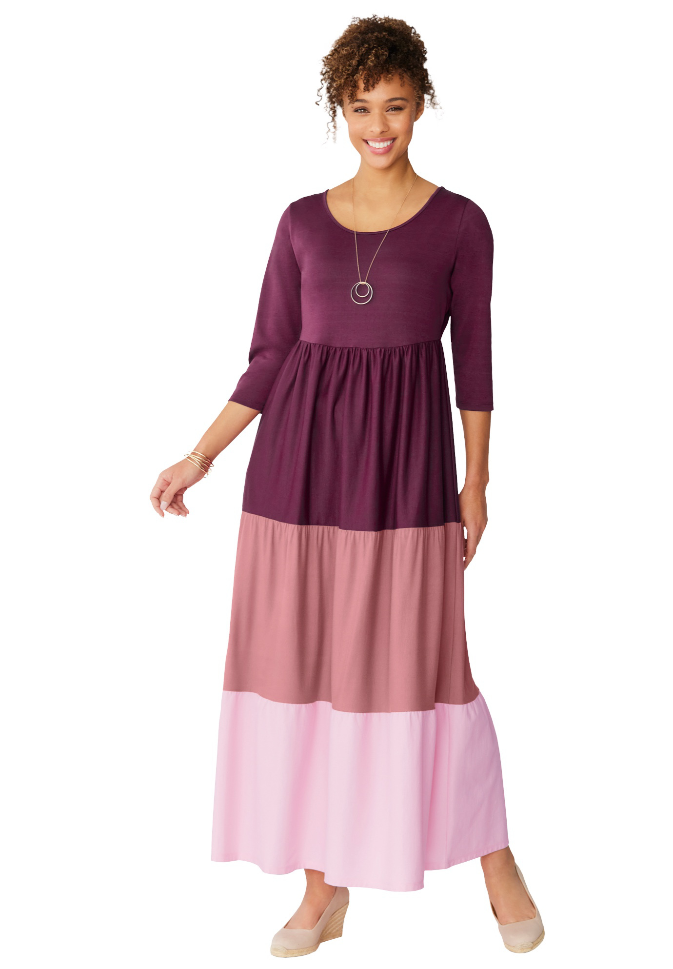 Woman Within Women's Plus Size Colorblock Tiered Dress - Walmart.com