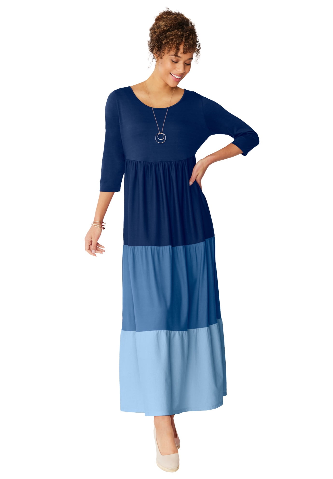 Woman Within Plus Size Colorblock Tiered Dress - Walmart.com