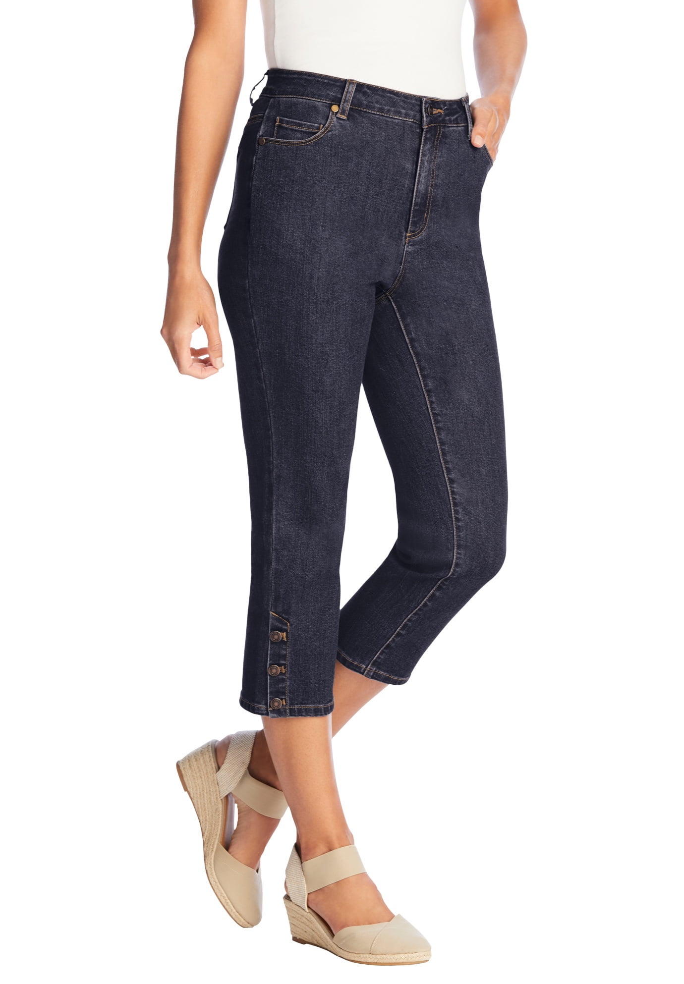 Woman Within Plus Size Comfort Curve Denim Capri - Walmart.com