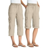 Woman Within Petite Elastic Waist Cropped Convertible Cargo Capri Pant for Women Plus Size ...