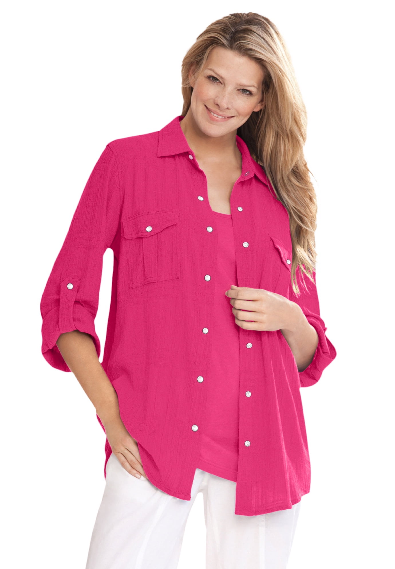 Woman Within Plus Size Cotton Gauze Bigshirt - Walmart.com