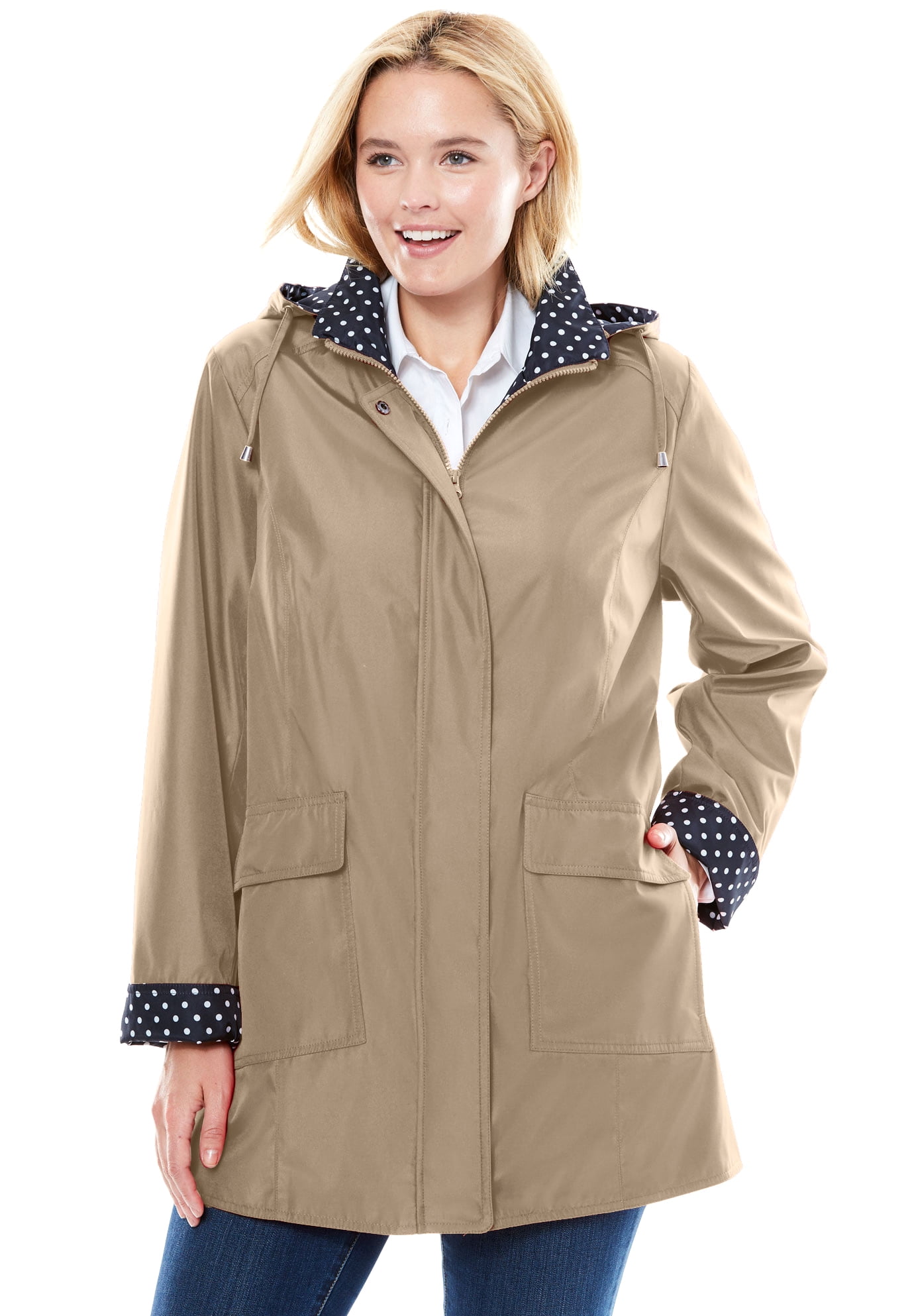Woman Within Plus Size Dot Trim Raincoat - Walmart.com