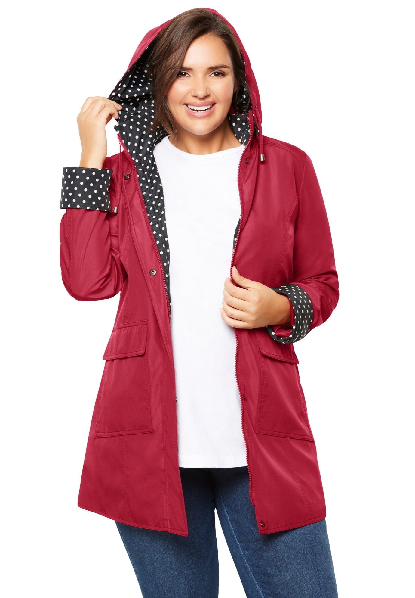 Woman Within Plus Size Dot Trim Raincoat - Walmart.com