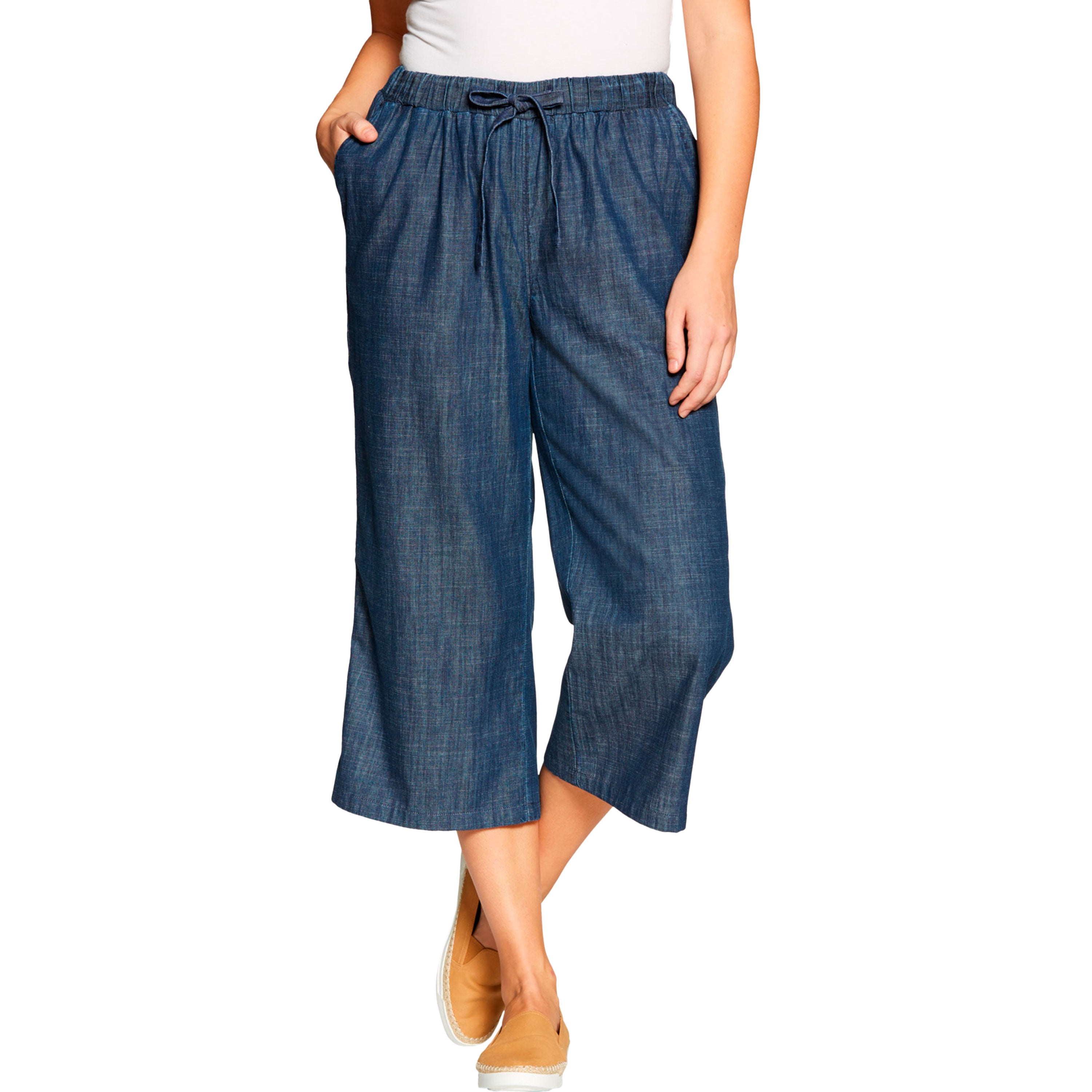 Woman Within Plus Size Drawstring Denim Capri - Walmart.com