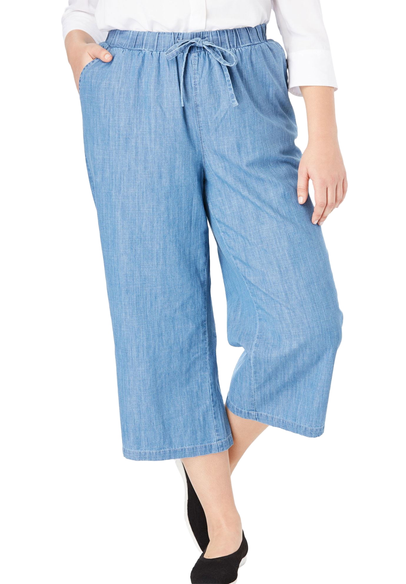 Woman Within Plus Size Drawstring Denim Capri - Walmart.com