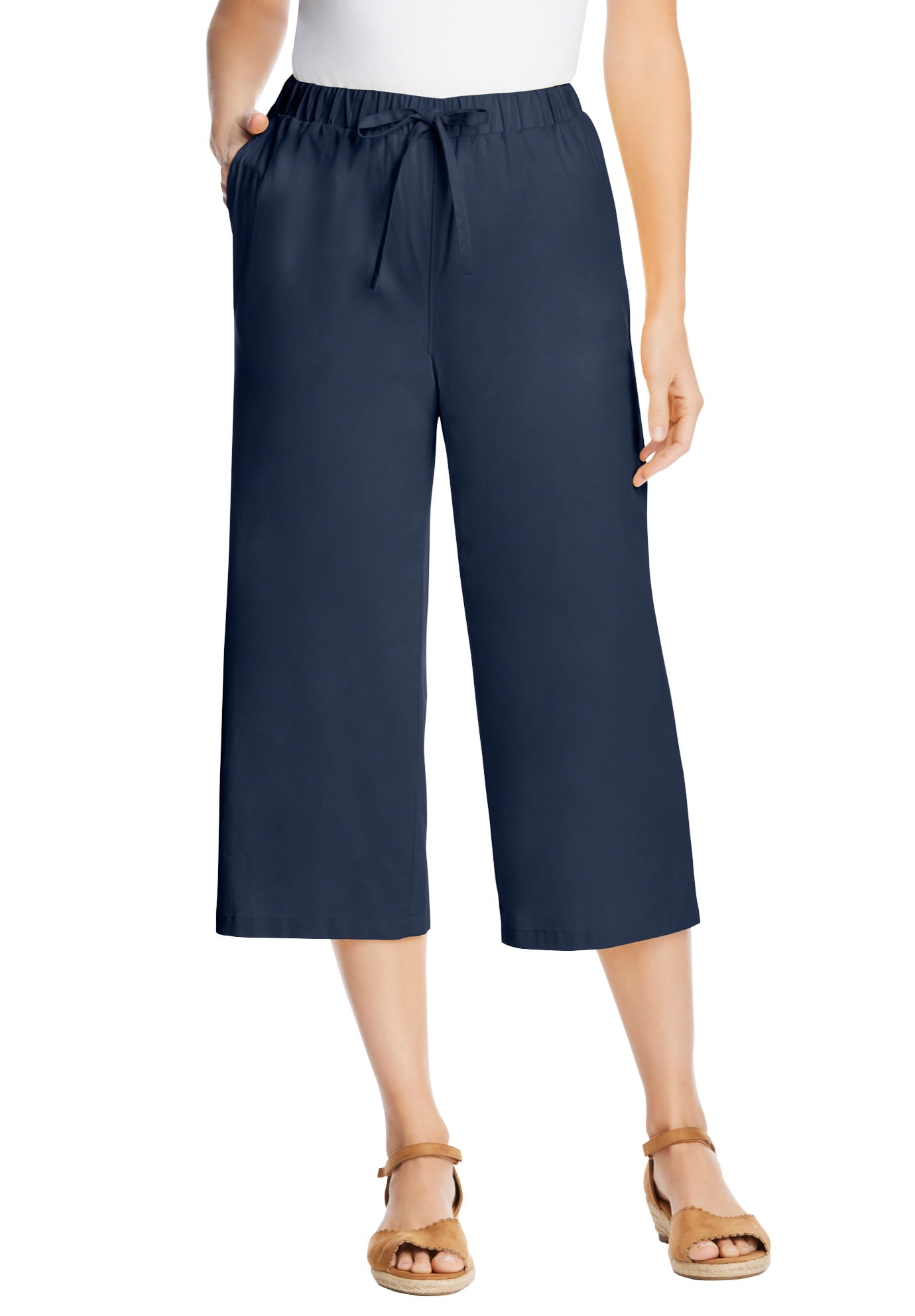 Woman Within Women's Plus Size Drawstring Denim Capri - Walmart.com