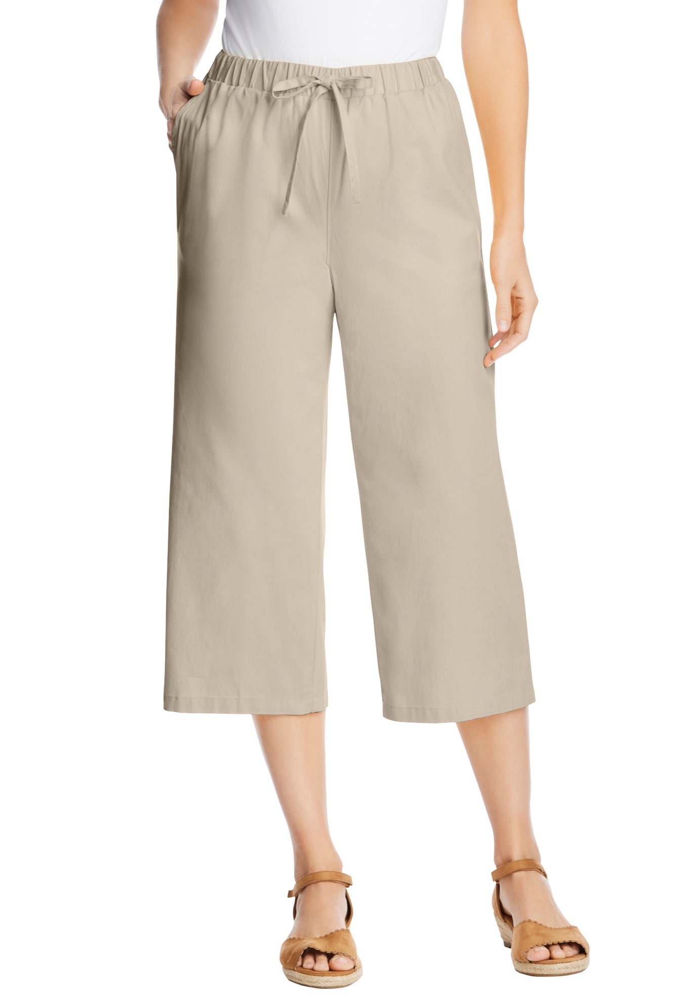 Woman Within Women's Plus Size Drawstring Denim Capri - Walmart.com