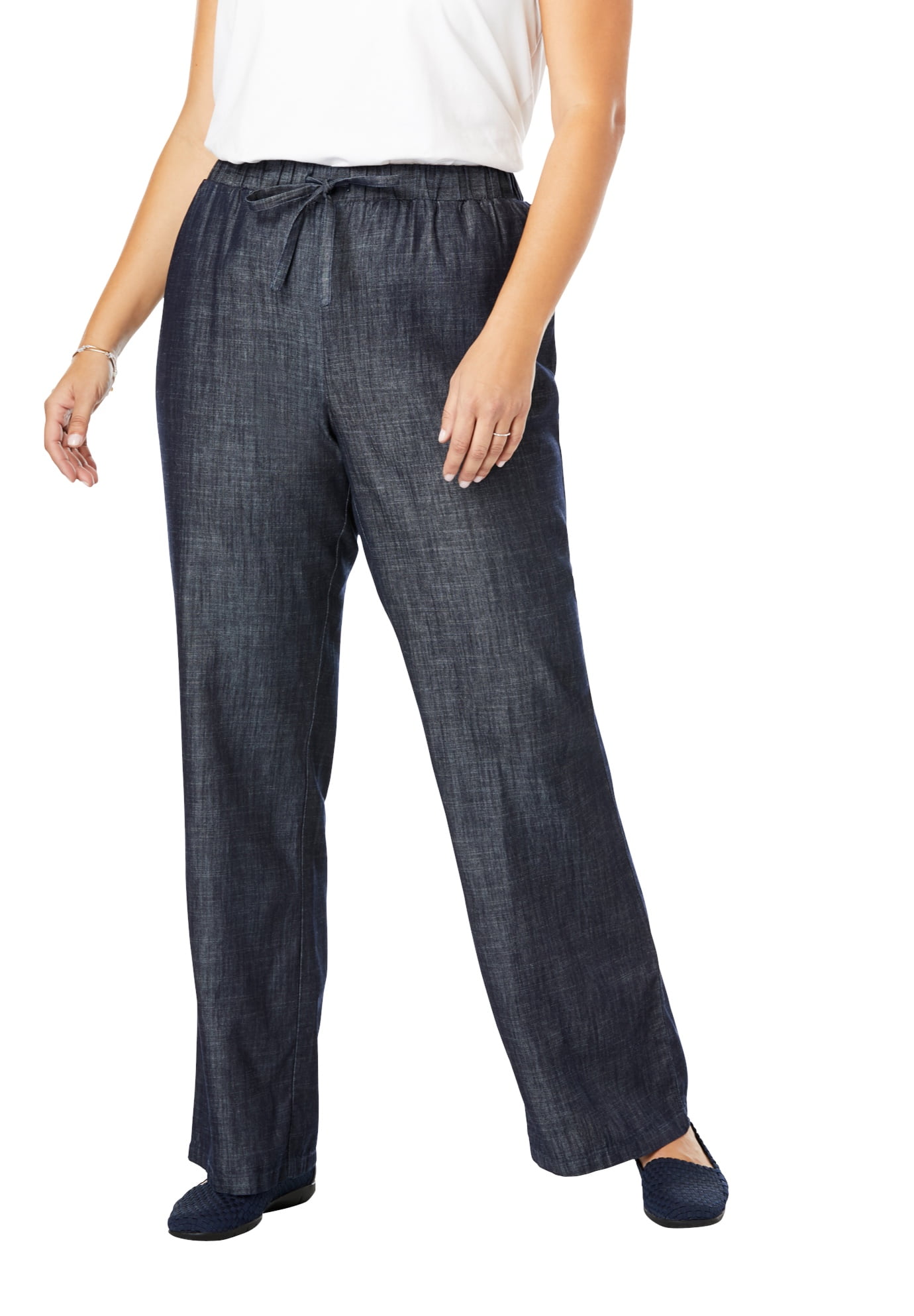 Woman Within Plus Size Drawstring Wide-Leg Denim Pant - Walmart.com