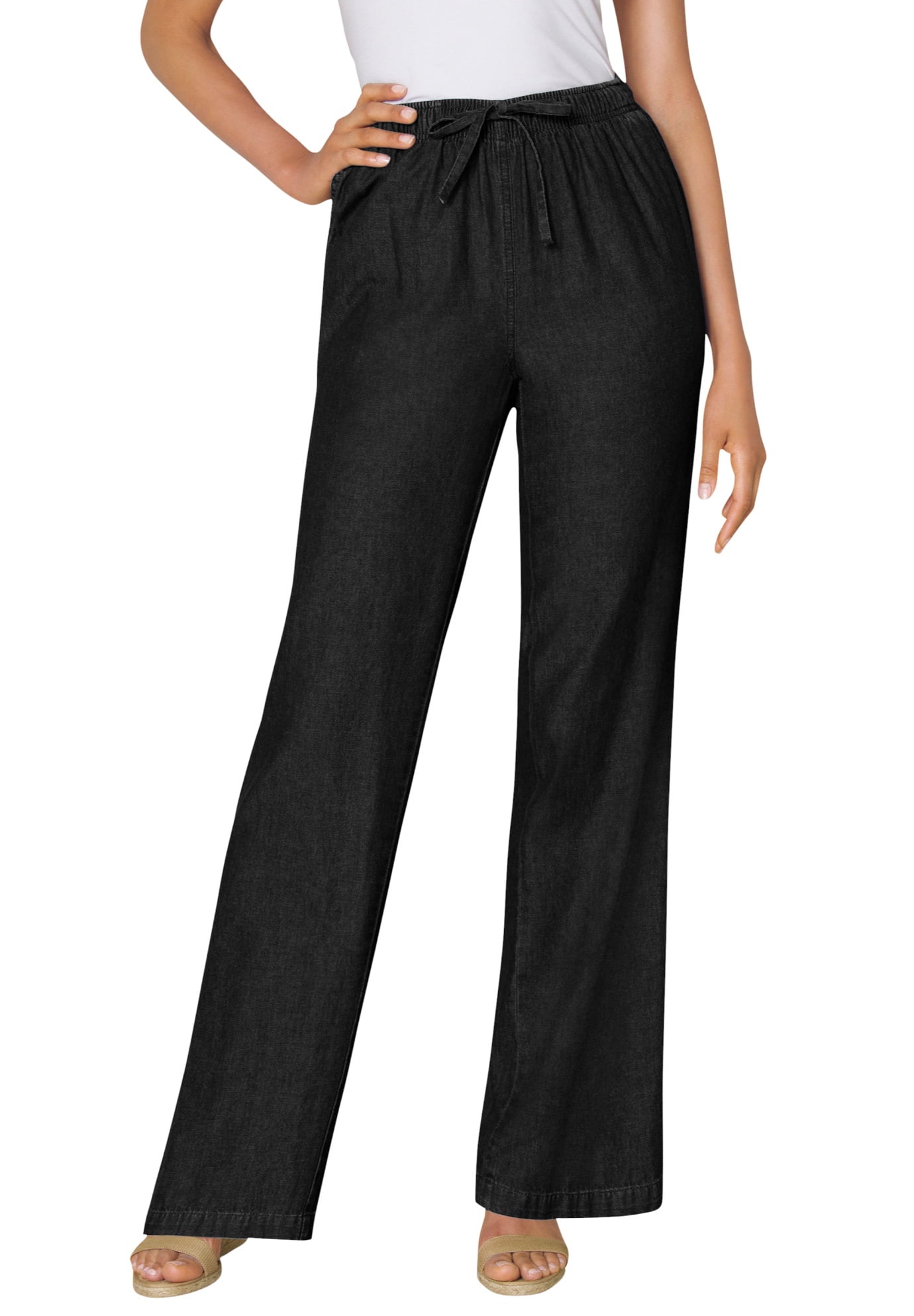 Woman Within Womens Plus Size Drawstring Denim Wide Leg Denim Pant