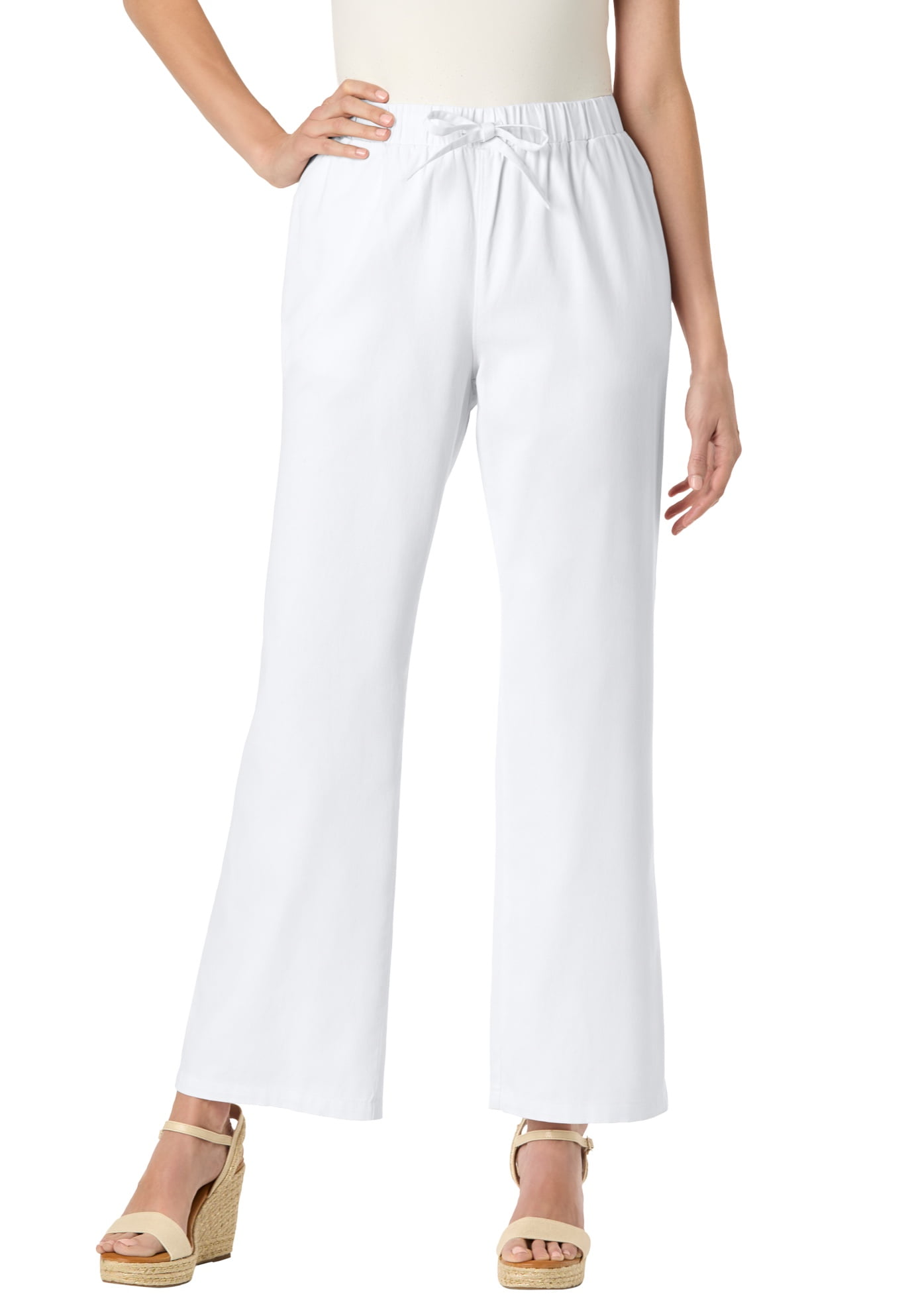 Woman Within Womens Plus Size Drawstring Denim Wide Leg Pant 32 W