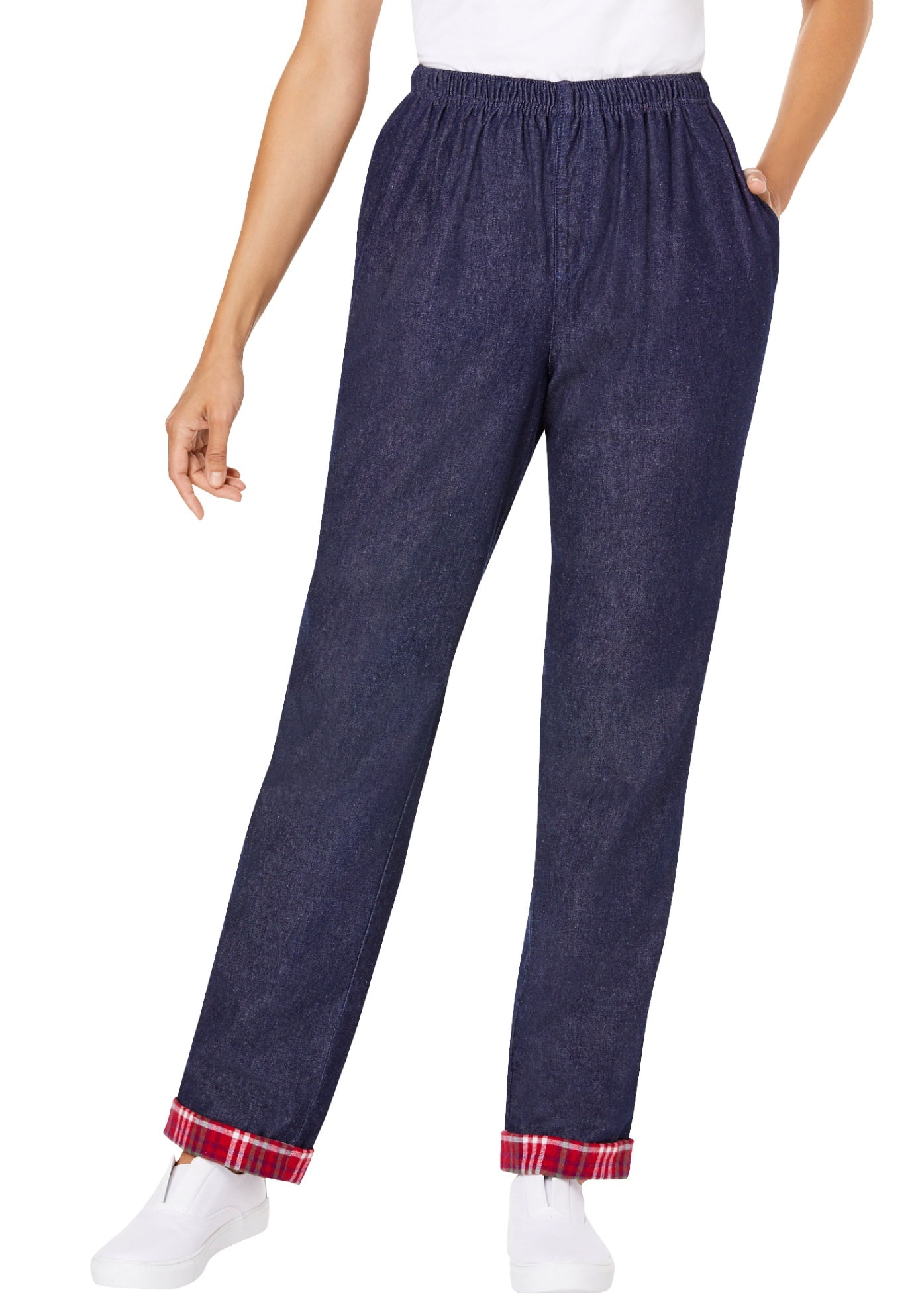 Woman Within Plus Size Elastic-Waist Cotton Straight Leg Denim Pant ...