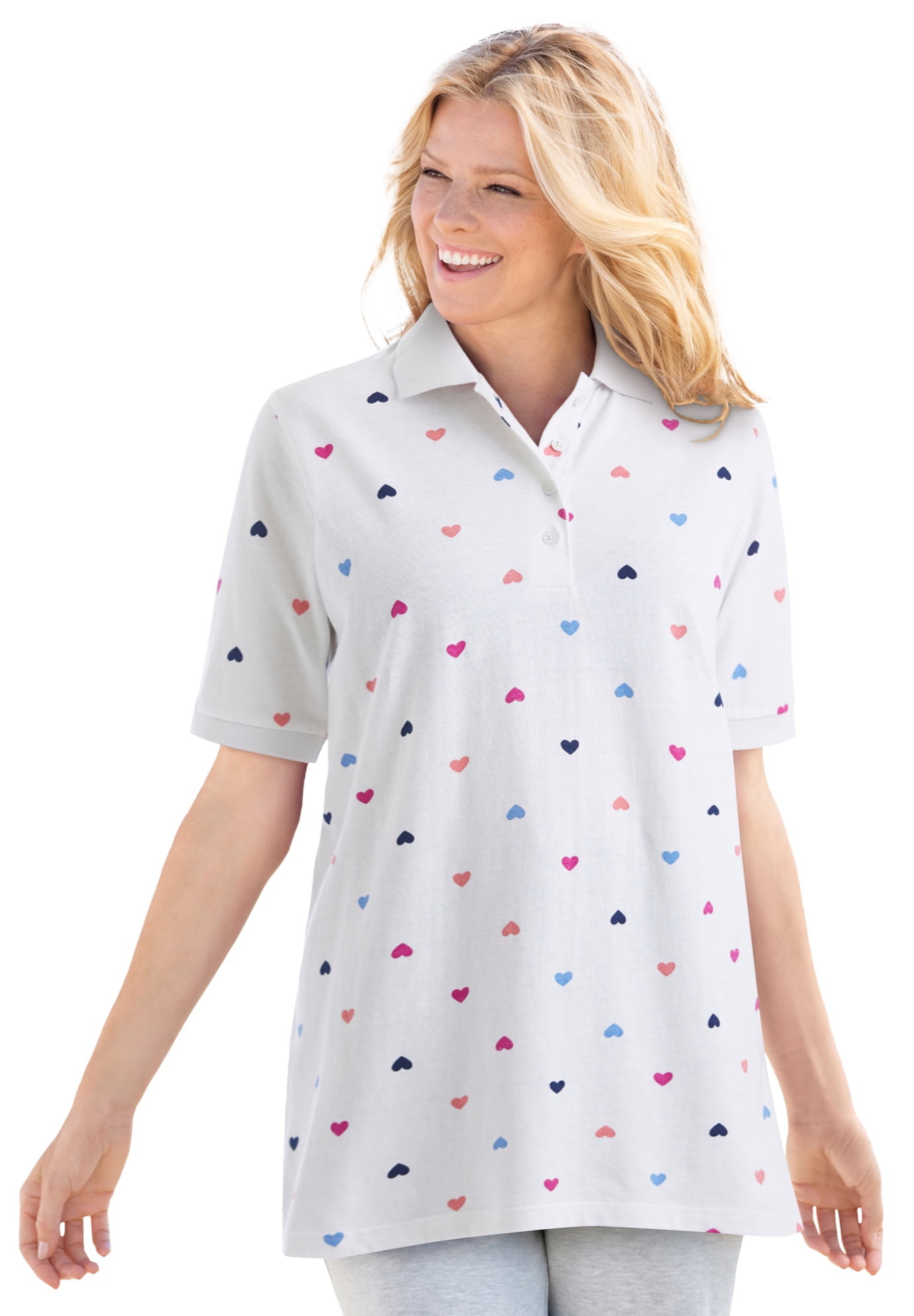 Woman Within Plus Size Elbow-Sleeve Polo Tunic - Walmart.com