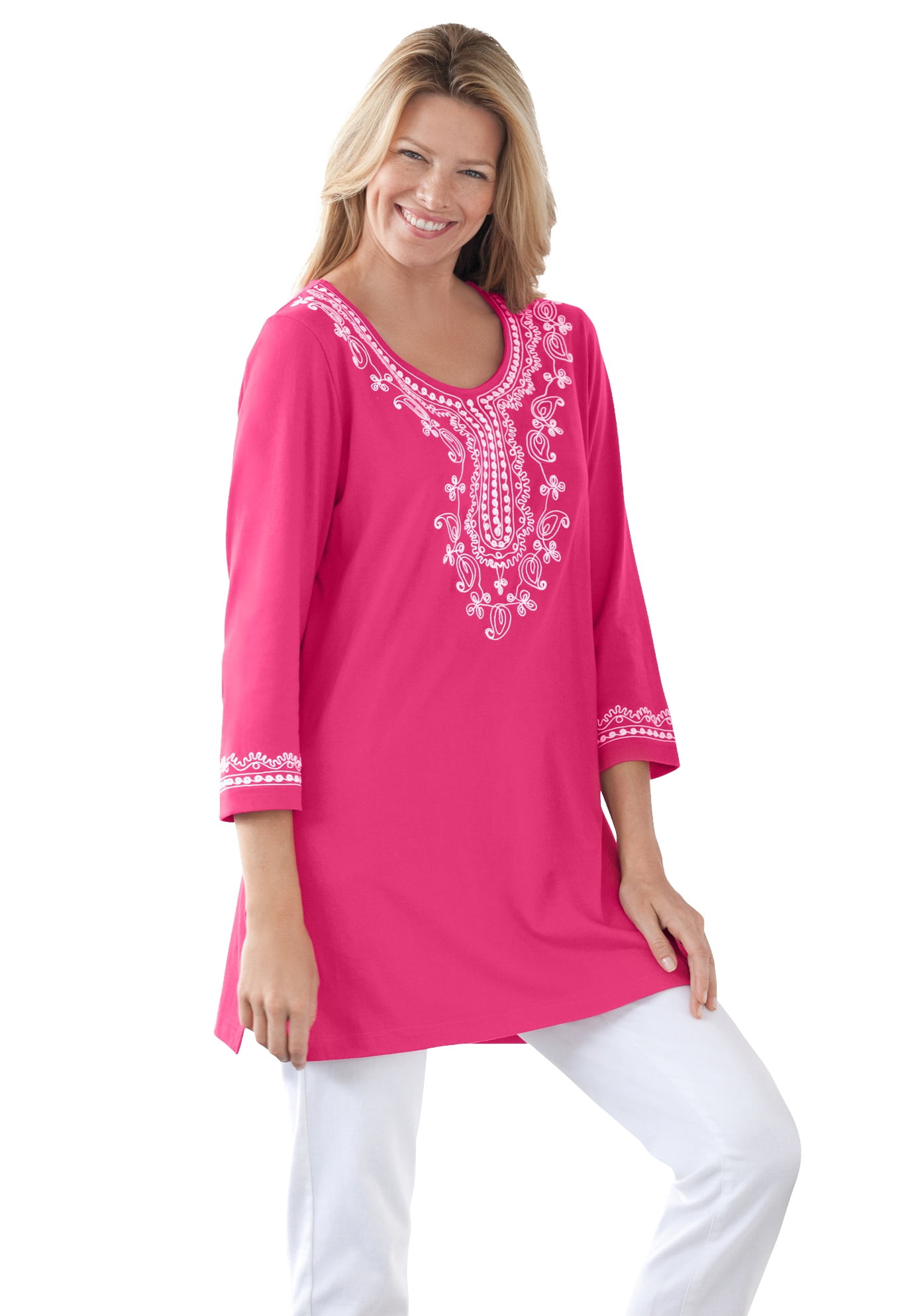 Woman Within Plus Size Embroidered Knit Tunic - Walmart.com