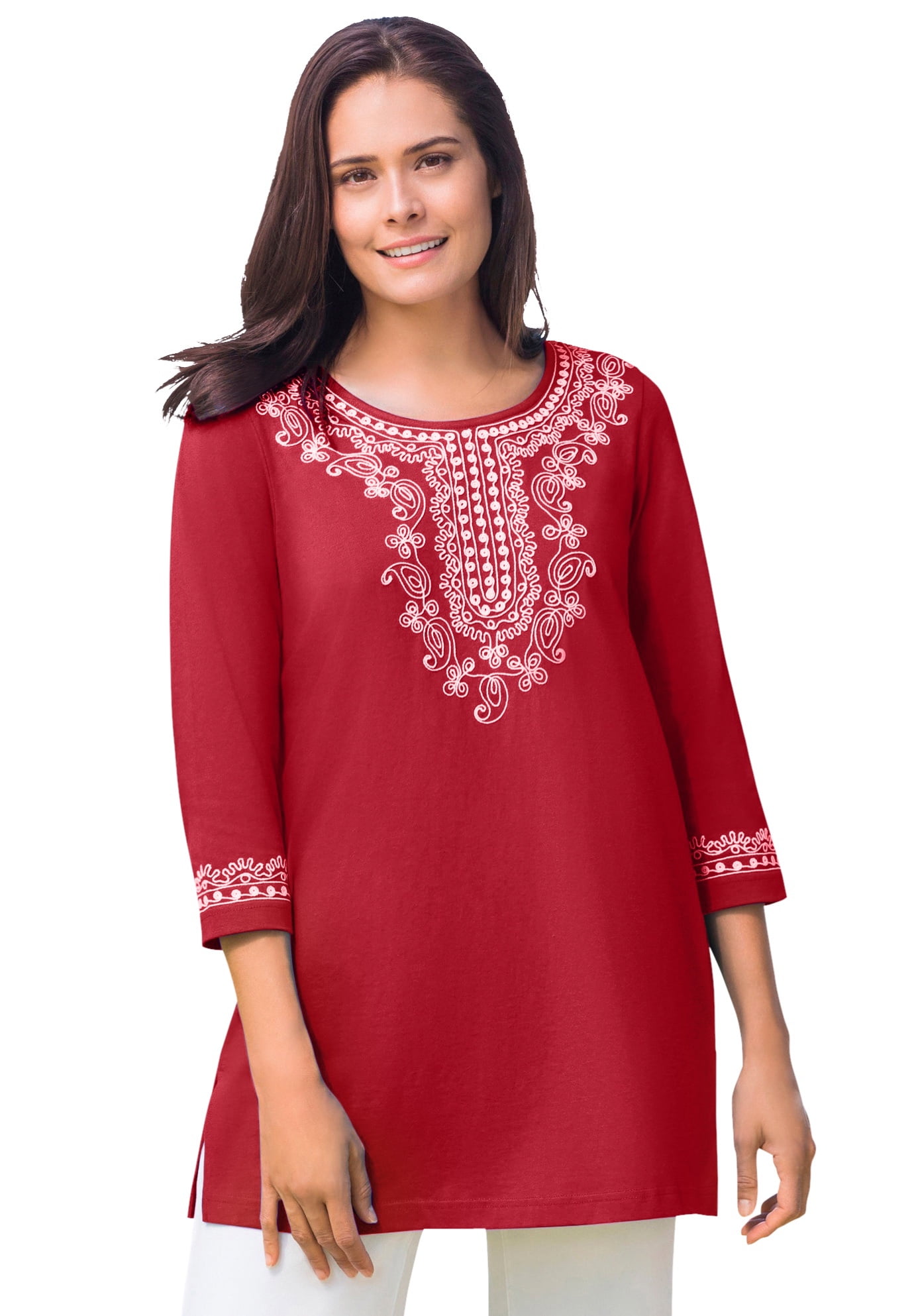 Woman Within Plus Size Embroidered Knit Tunic - Walmart.com