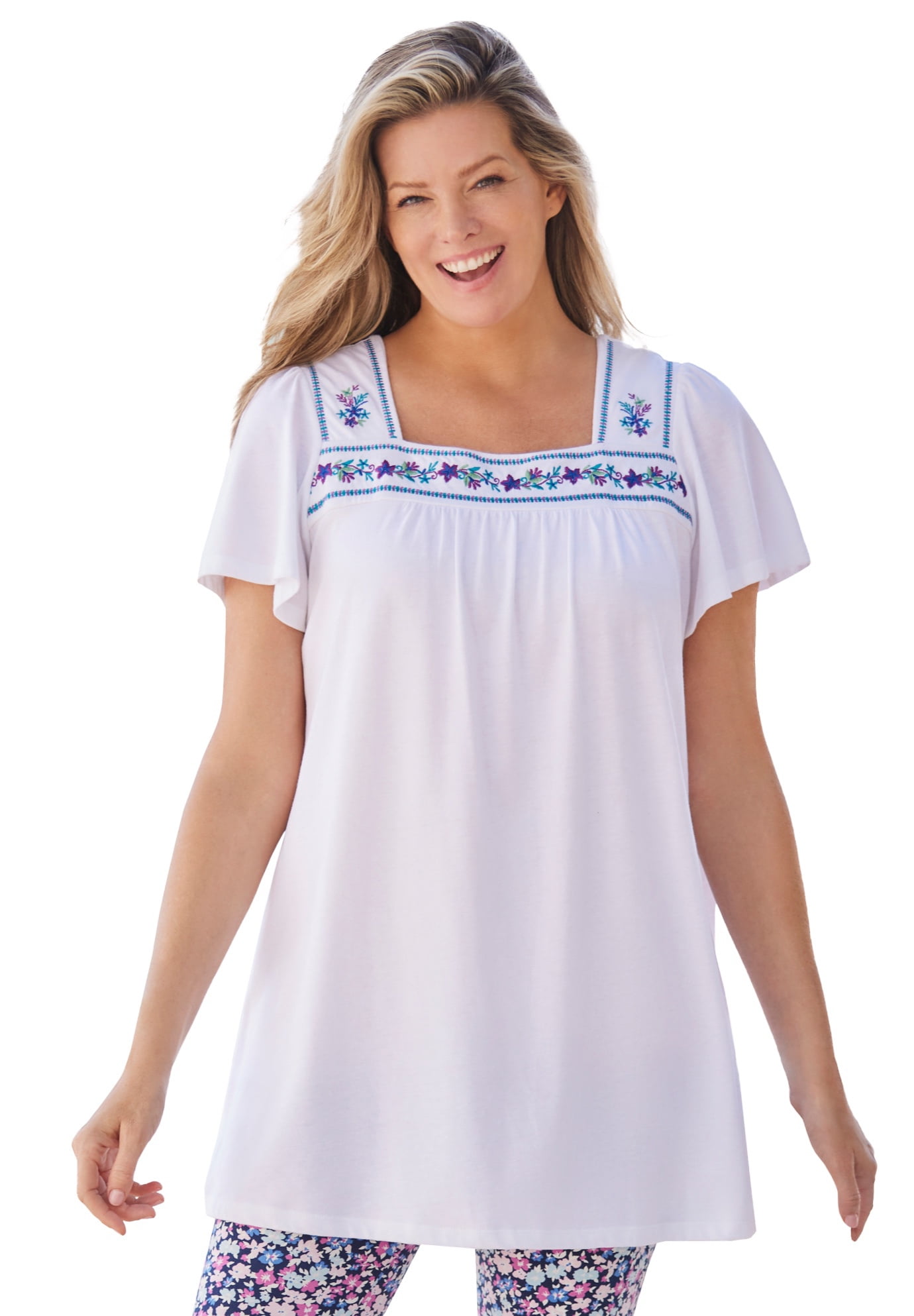 Woman Within Plus Size Embroidered Square Neck Tunic - Walmart.com