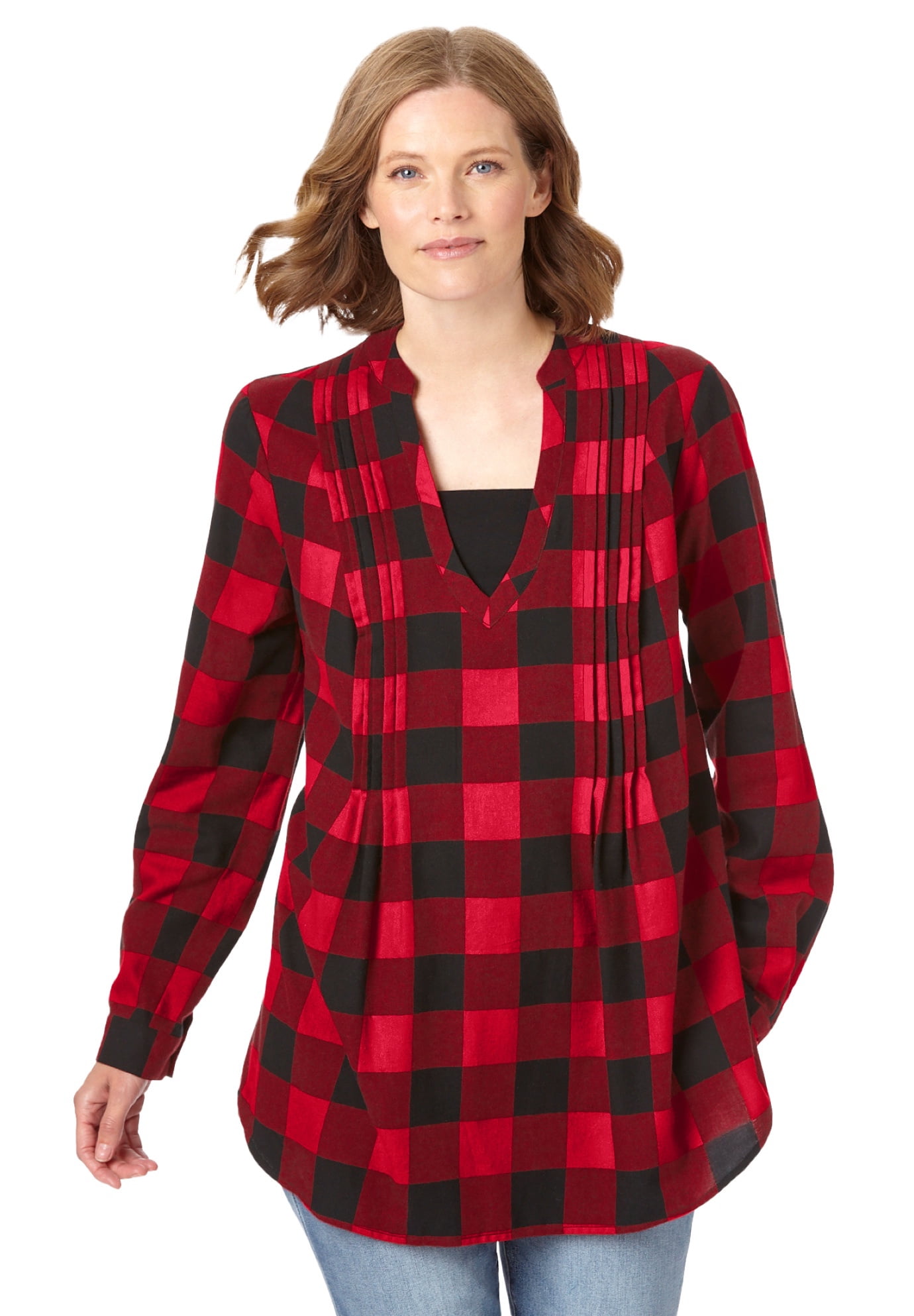 Woman Within Women's Plus Size Flannel Tunic With Layered Look ...
