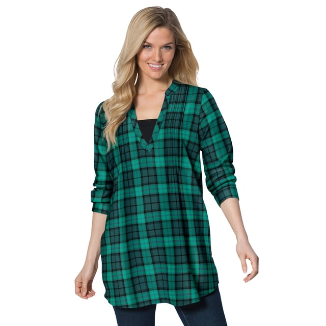 Woman Within Plus Size Flannel Tunic With Layered Look - Walmart.com